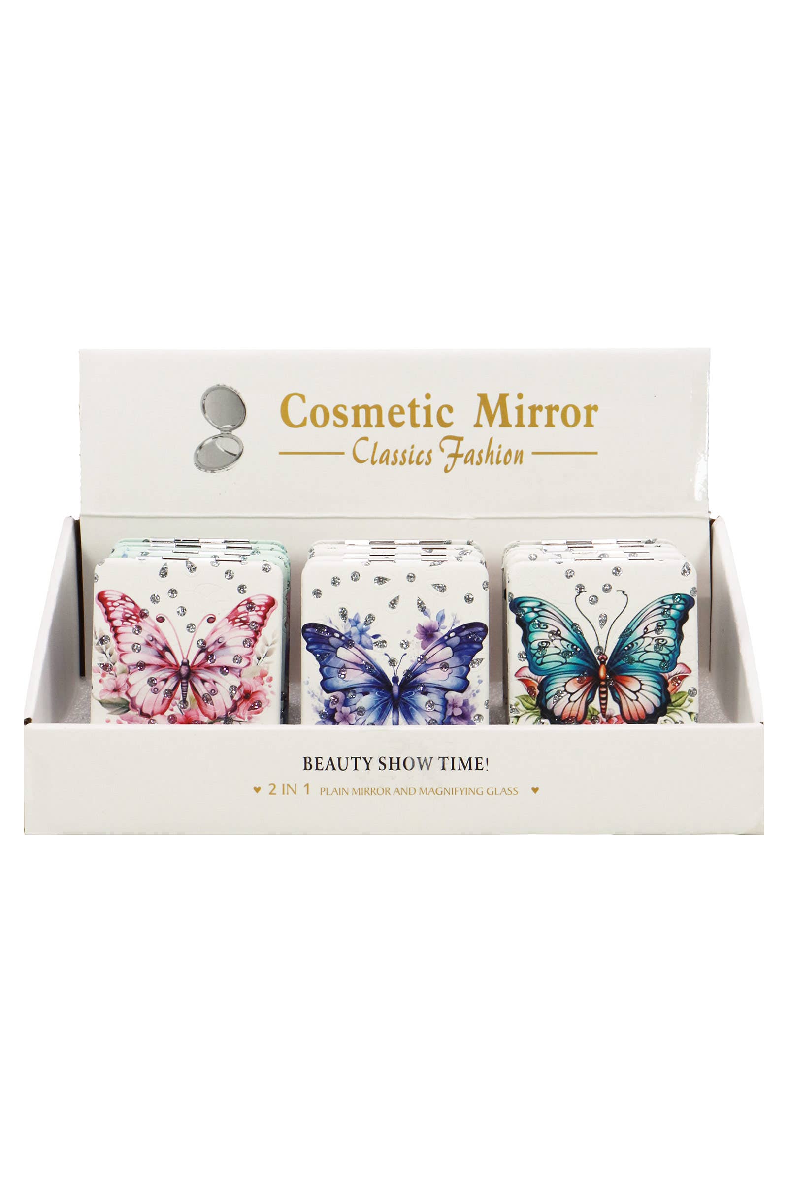Wholesale Floral Butterfly Glitter Compact Mirror - 12 Pc for your ...