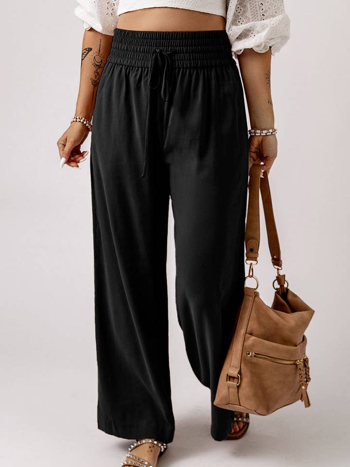 Wholesale Drawstring Elastic Waist Casual Wide Leg Pants For Your Store