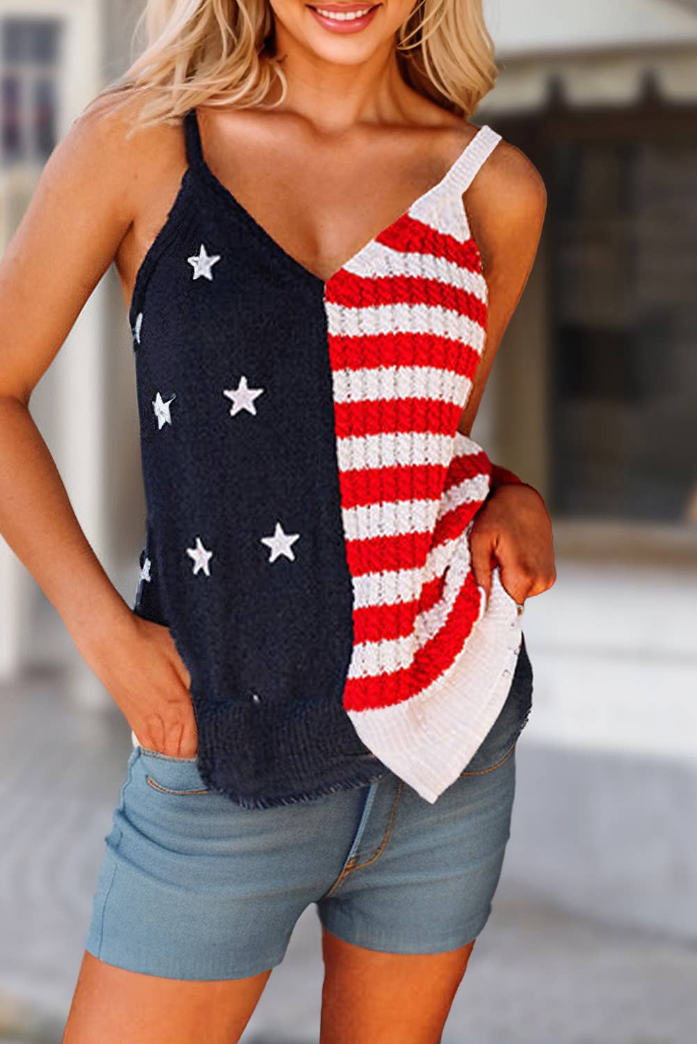 Wholesale Women Stars and Stripes Print Flag Knitted Tank Top | S-XL ...