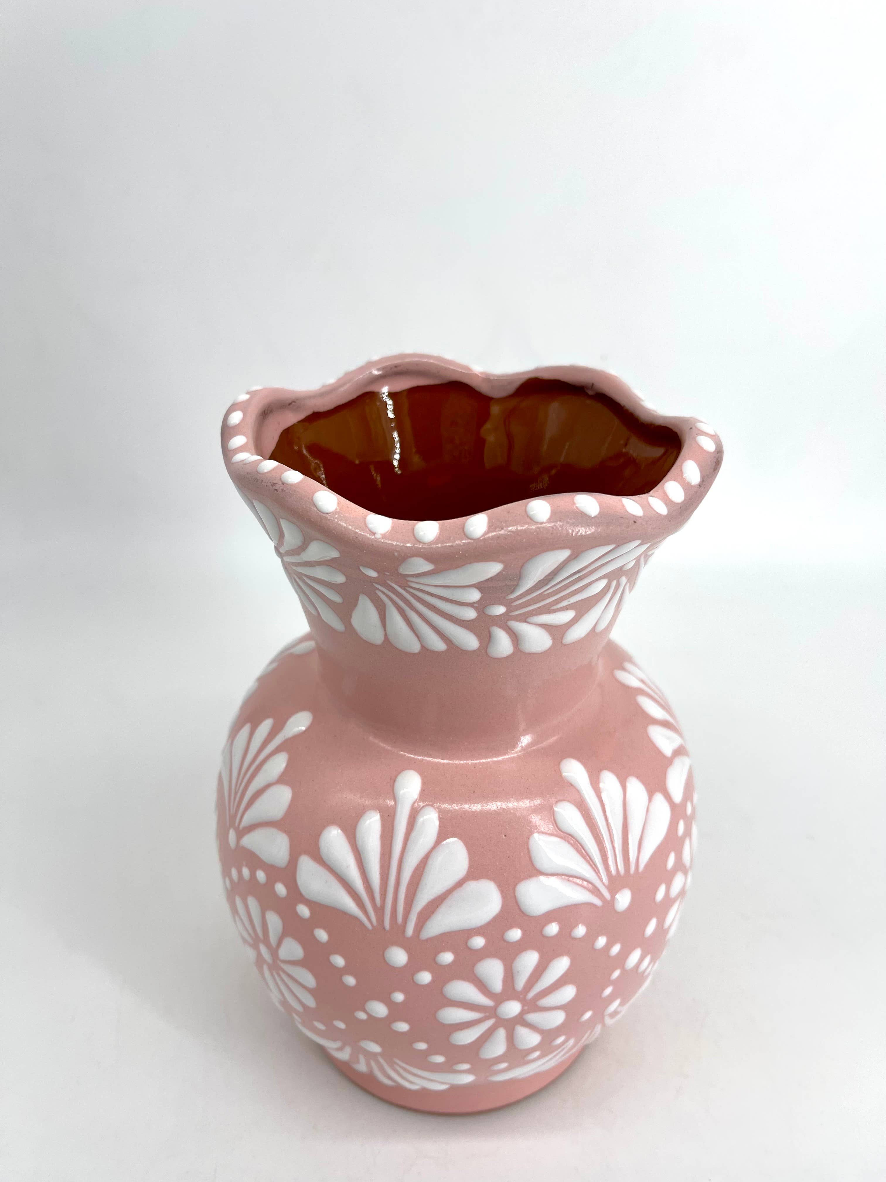 Wholesale Pink and White Floral Mexican Ceramic Vase for your store - Faire