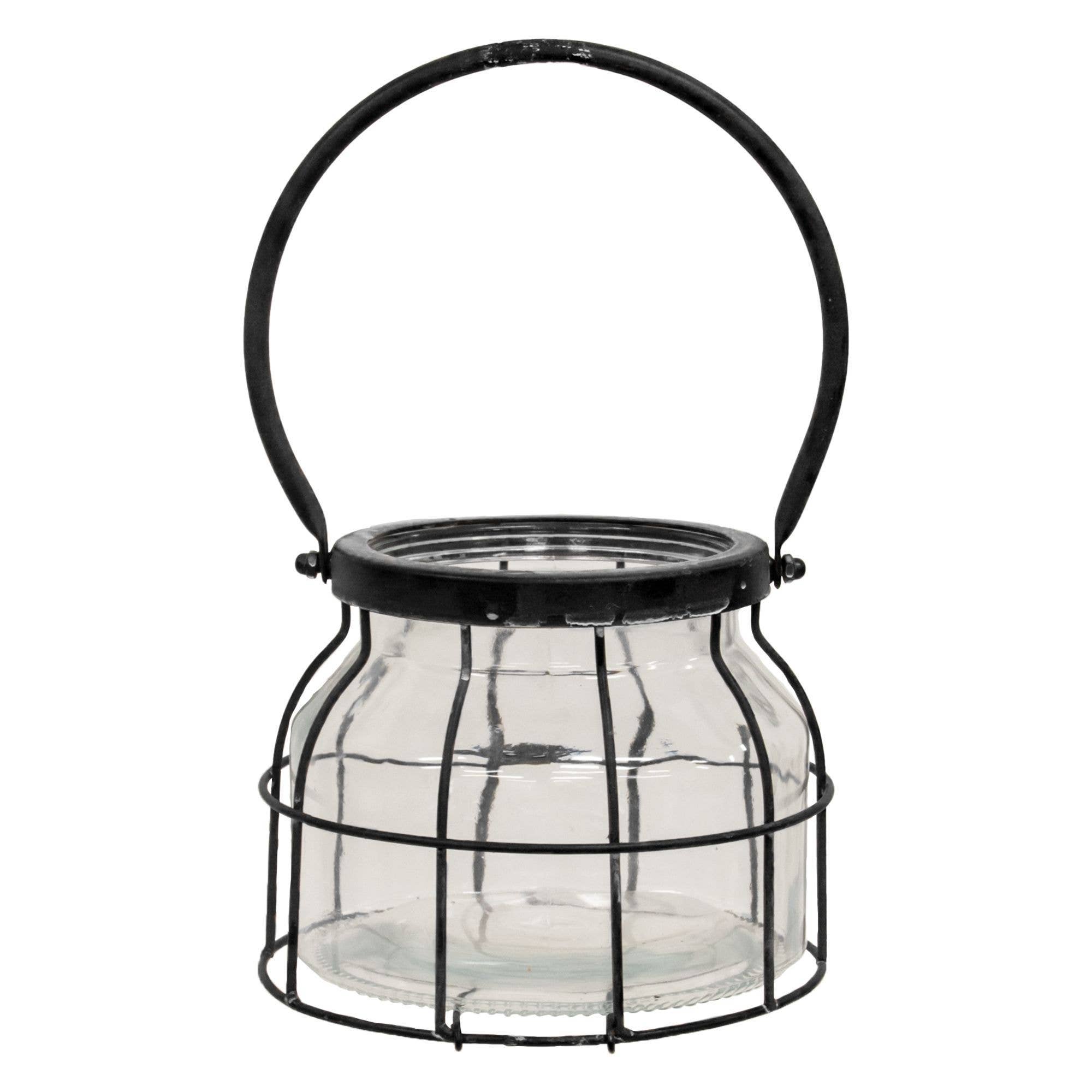 Wholesale Small Glass Jar In Black Metal Carrier for your store - Faire
