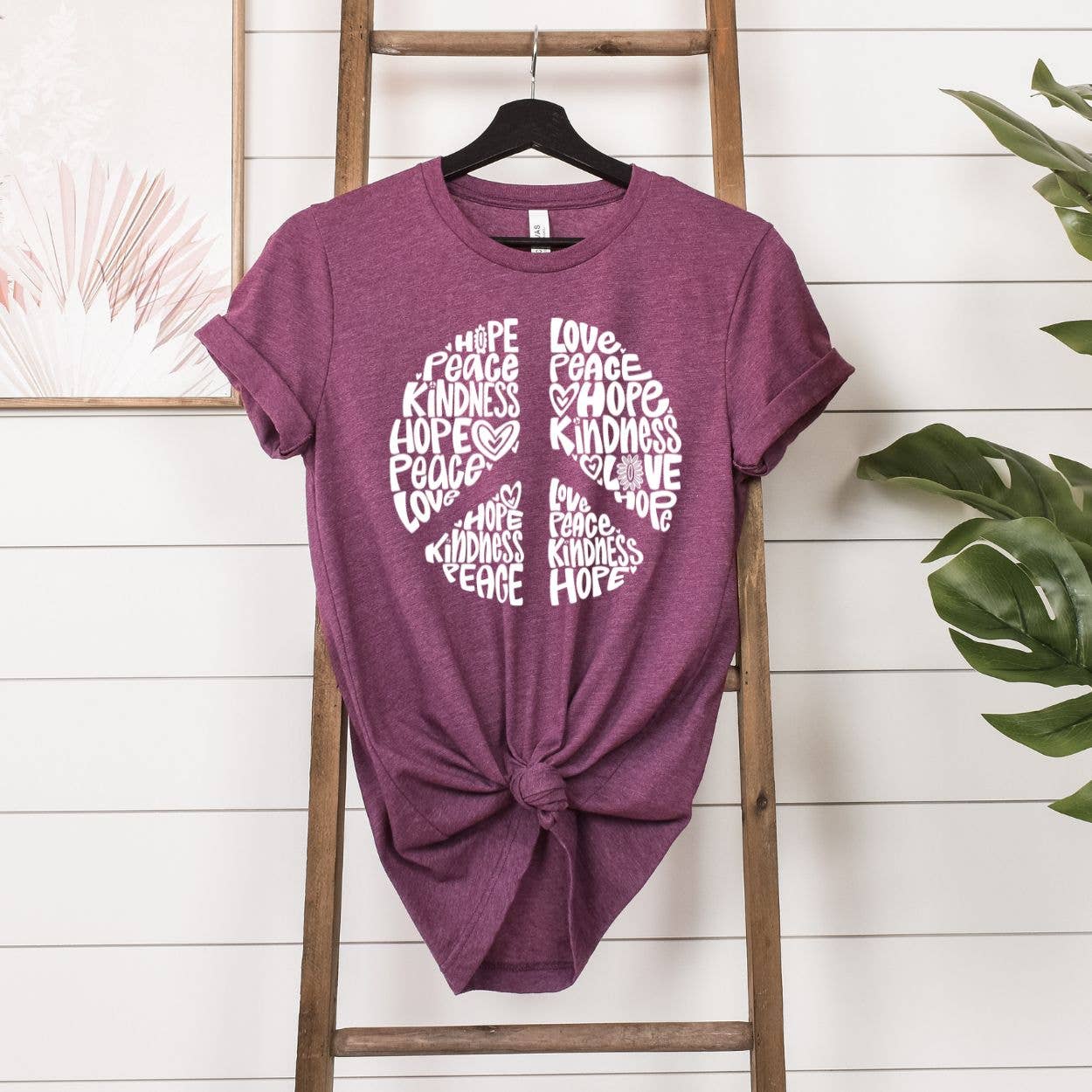 Wholesale Peace Sign Word Art Maroon Tee for your store - Faire