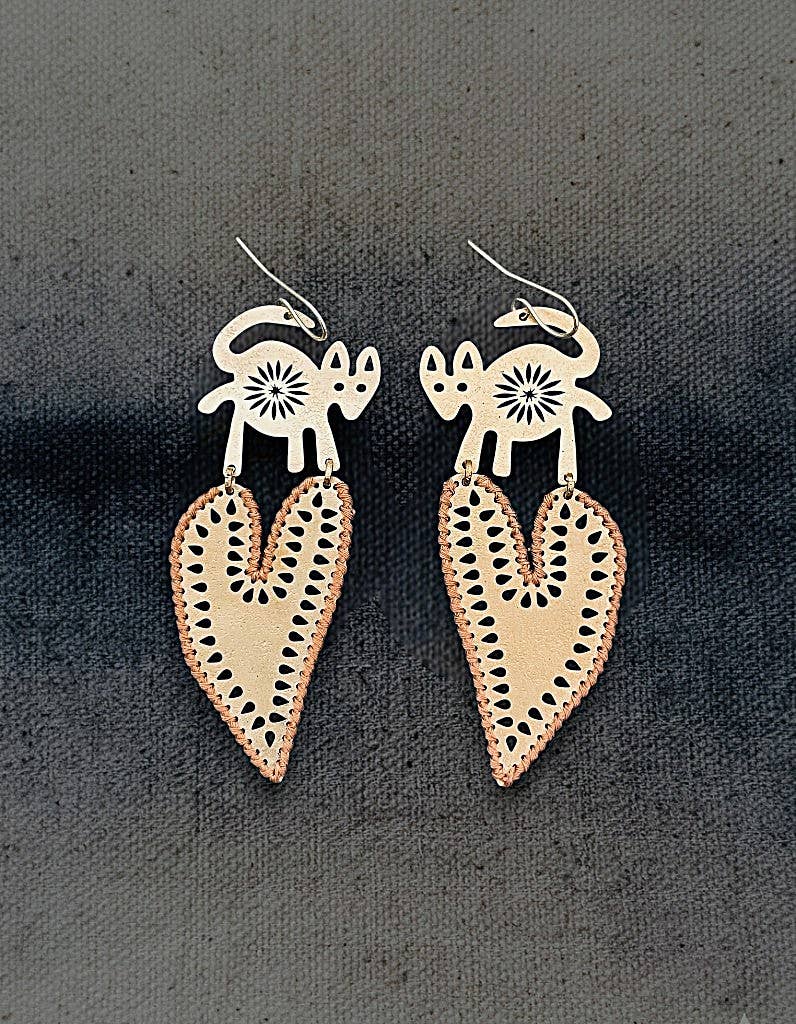 Wholesale Handmade brass fox heart earrings, symbolic bohemian jewelry ...