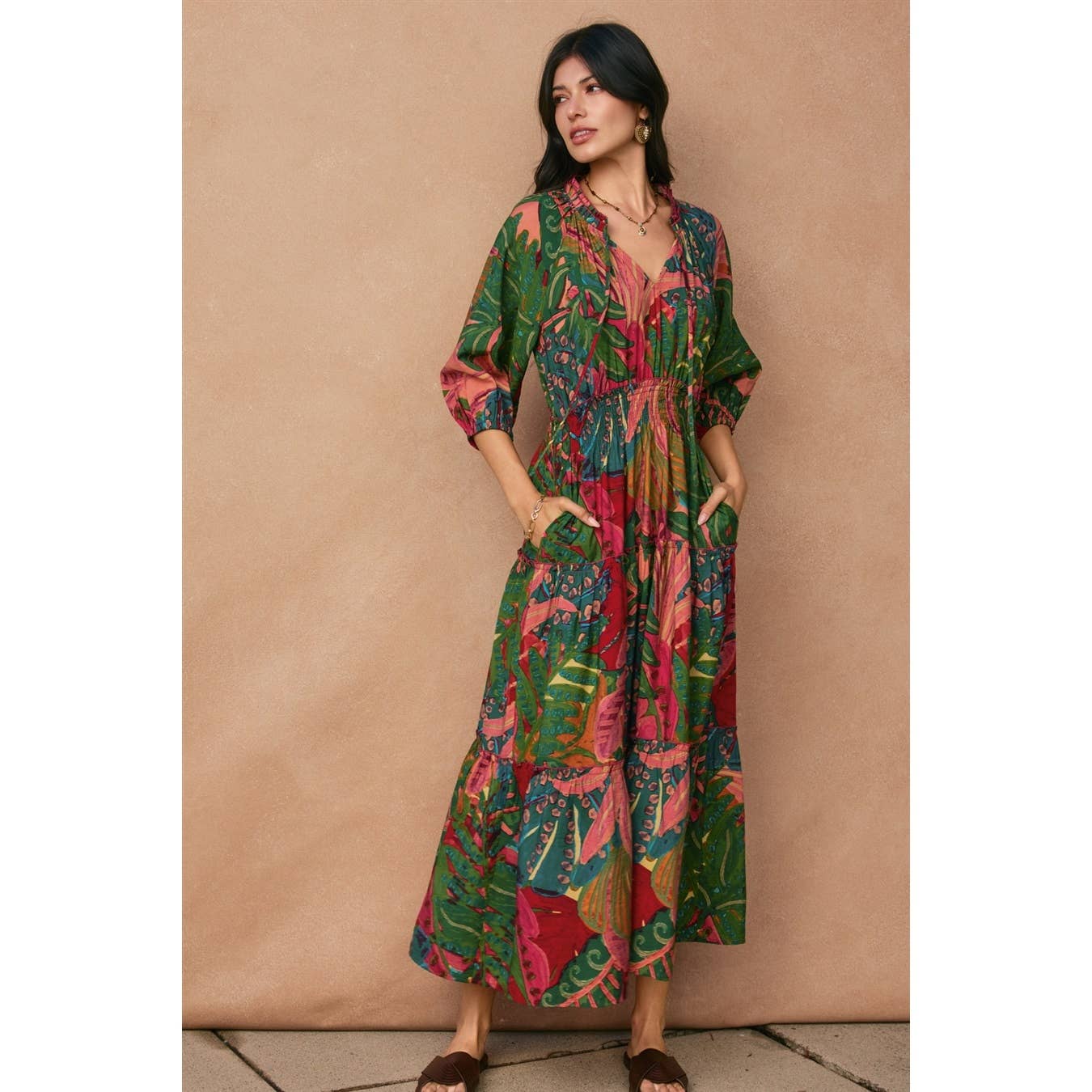 Wholesale Drawing Dream Puff Sleeve Tiered Maxi Dress for your store ...