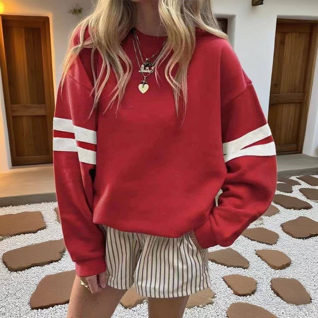 Wholesale Varsity Stripe Color Block Drop Shoulder Sweatshirt for your ...