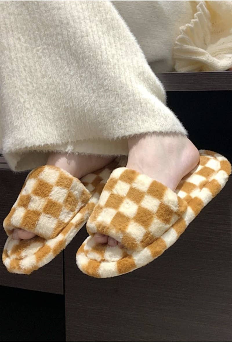 Wholesale Checkered fuzzy slippers for your store - Faire