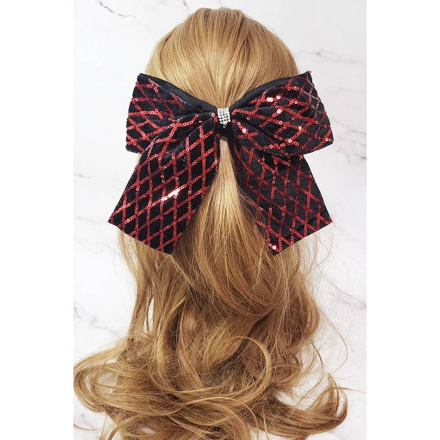 Wholesale Diamond Sequin Pattern Cheer Hair Bow for your store - Faire