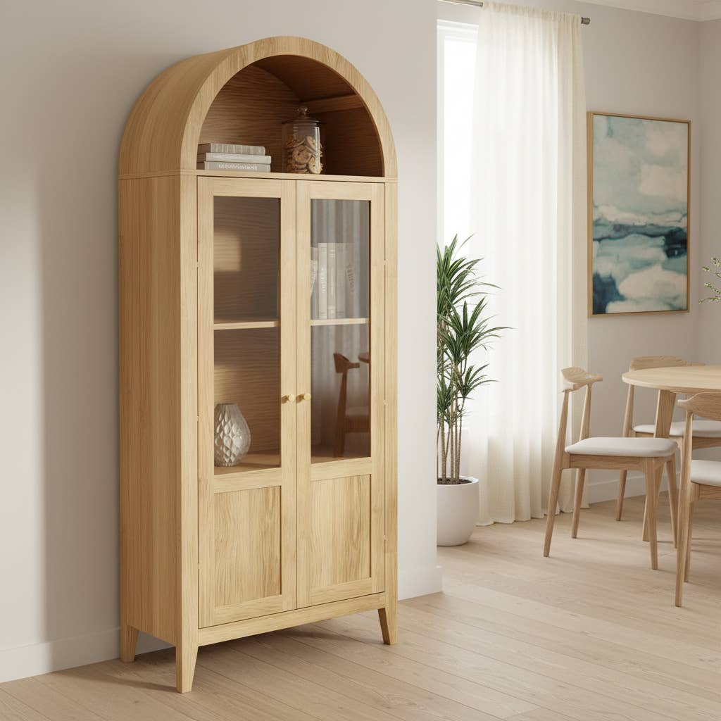 Wholesale 30" Natural Arched Accent Cabinet With Two Glass Panel Doors ...