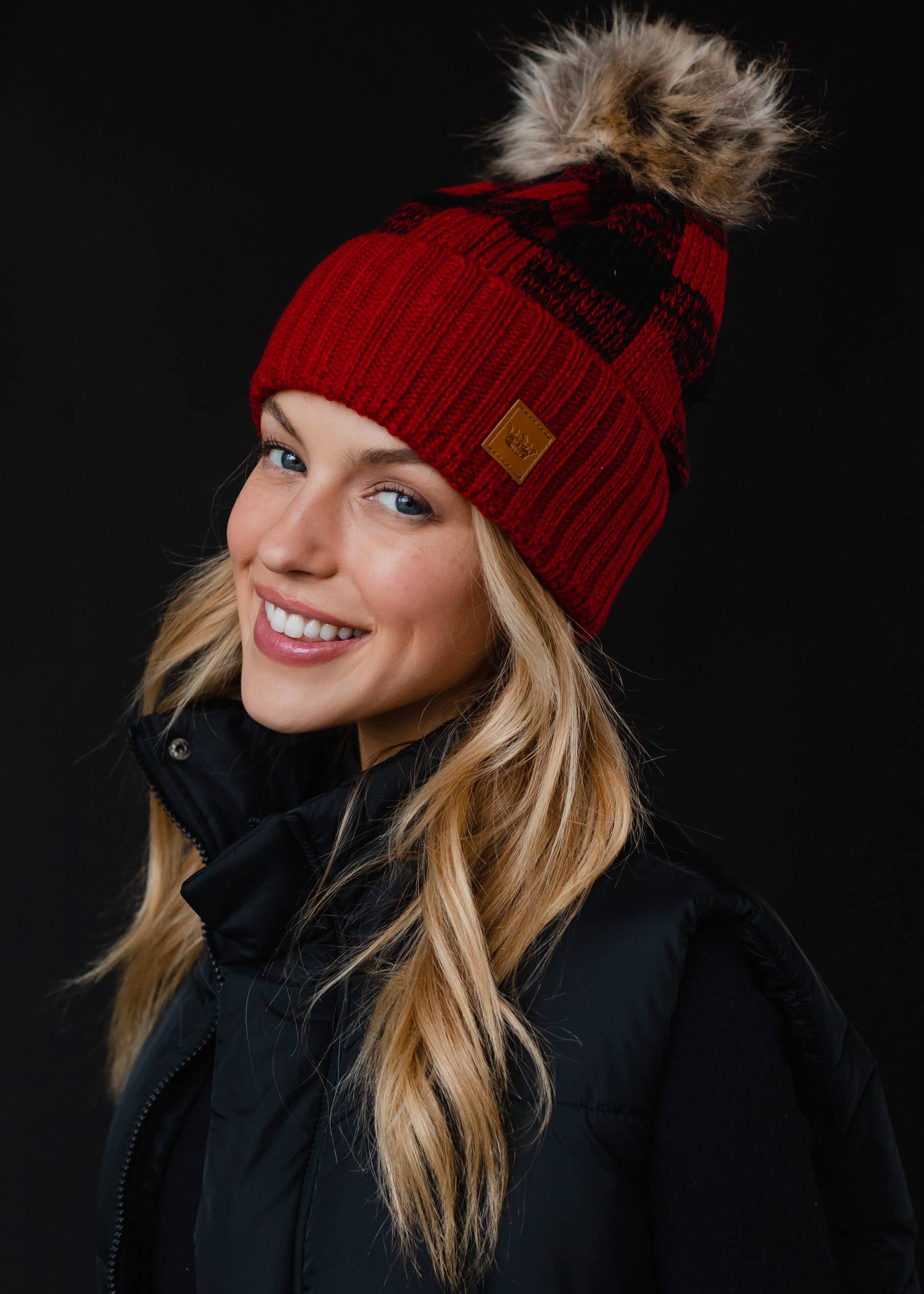 Wholesale Red Buffalo Plaid Pom Hat for your store - Faire