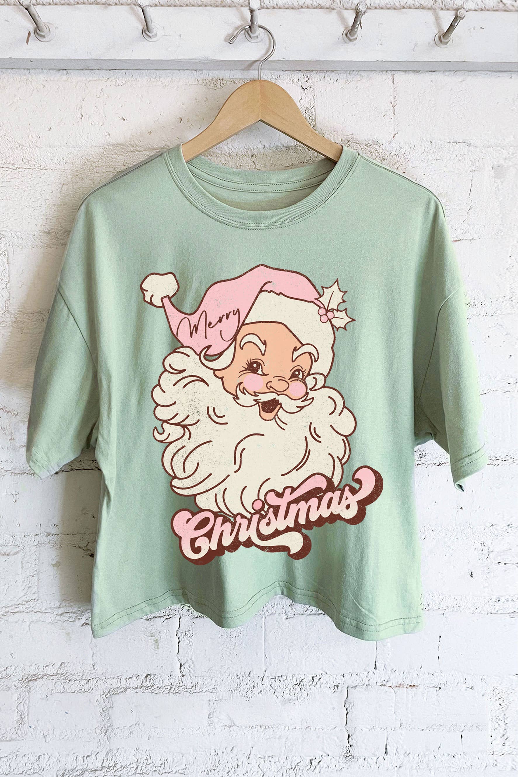 Wholesale MERRY CHRISTMAS PINK SANTA GRAPHIC LONG CROP TOP for your ...