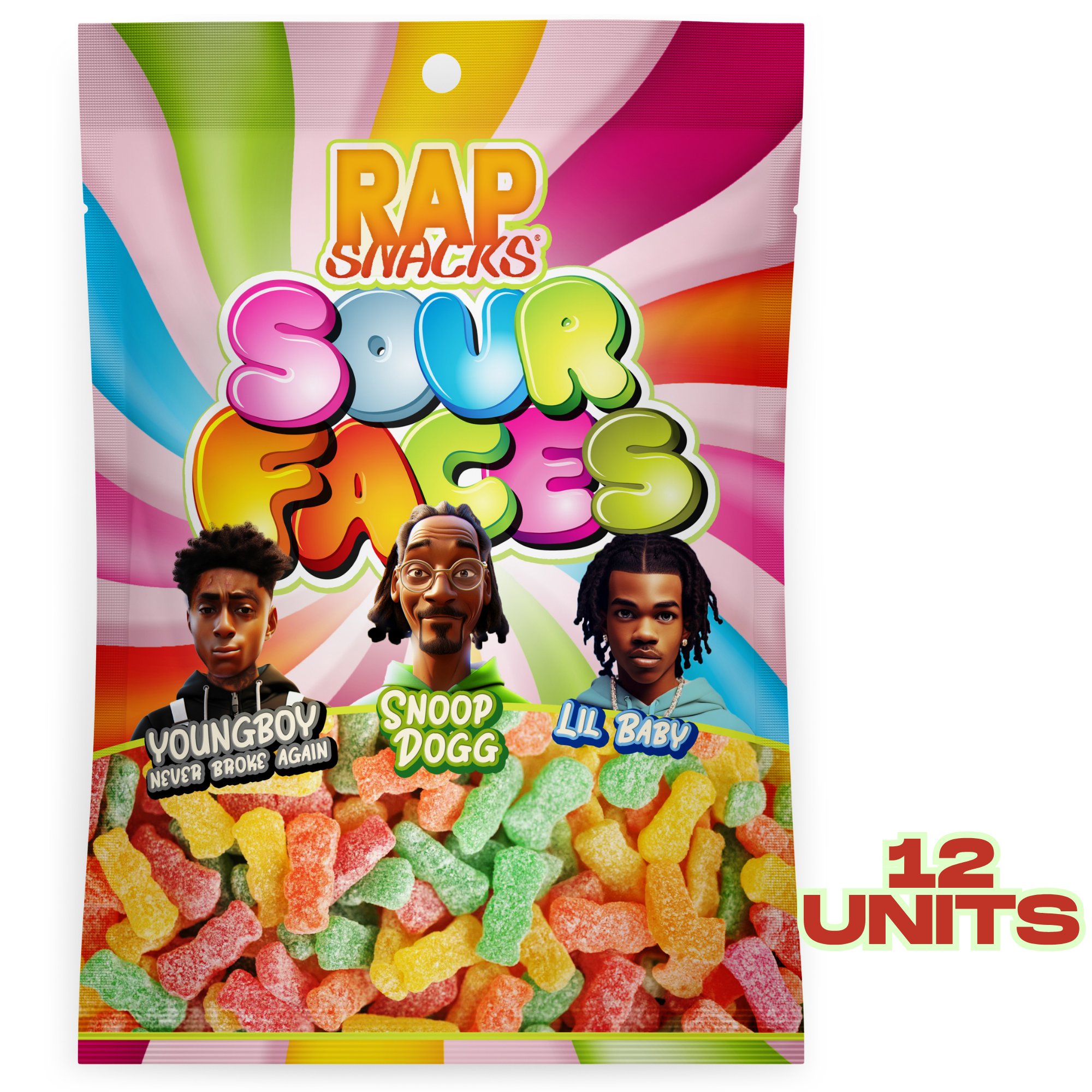Wholesale Rap Snacks Sour Gummy Candy Faces (5.3 oz) 12 Bags for your ...