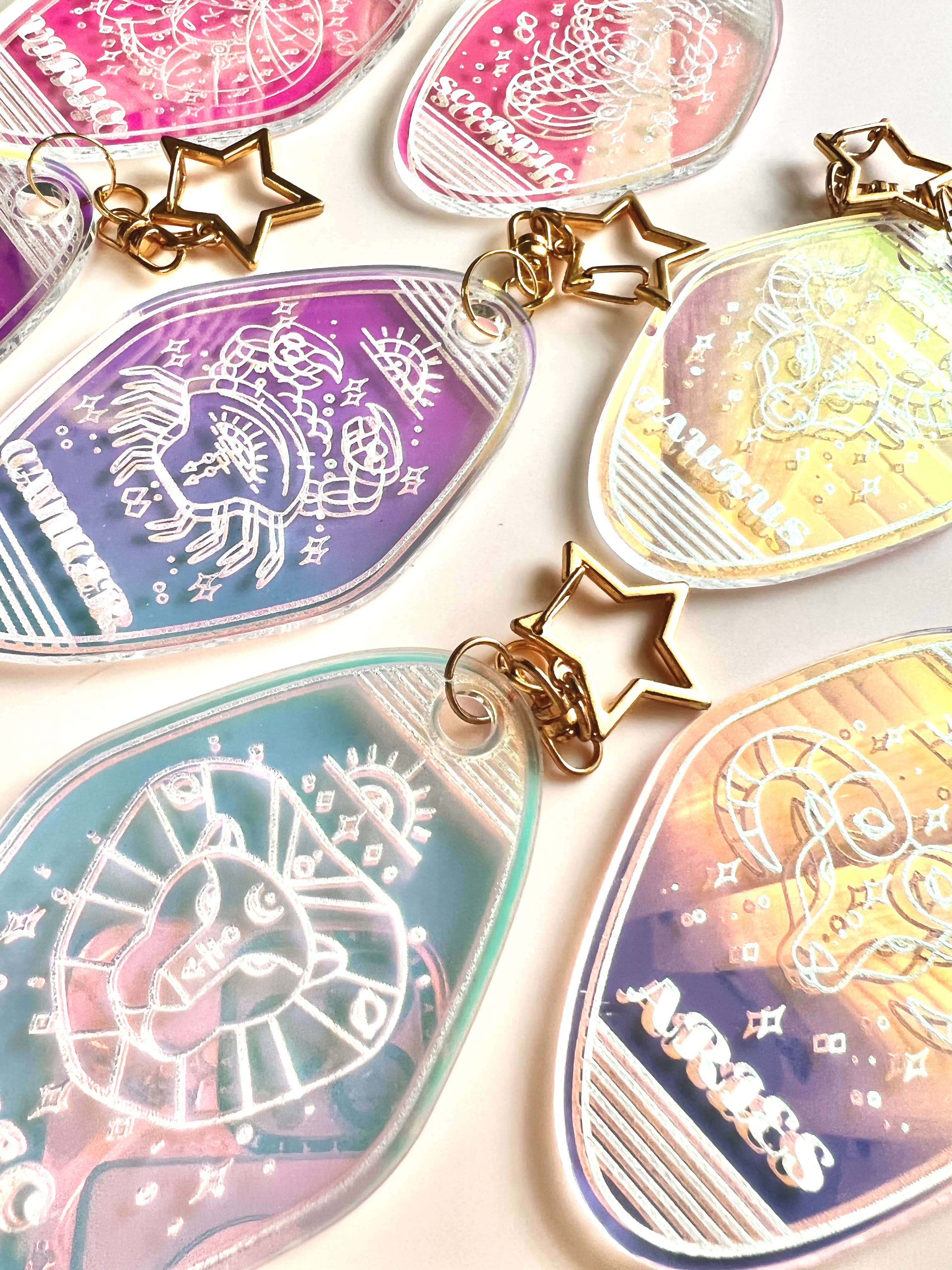 Wholesale Iridescent Zodiac Keychains - Retro Motel Style - Astrology ...