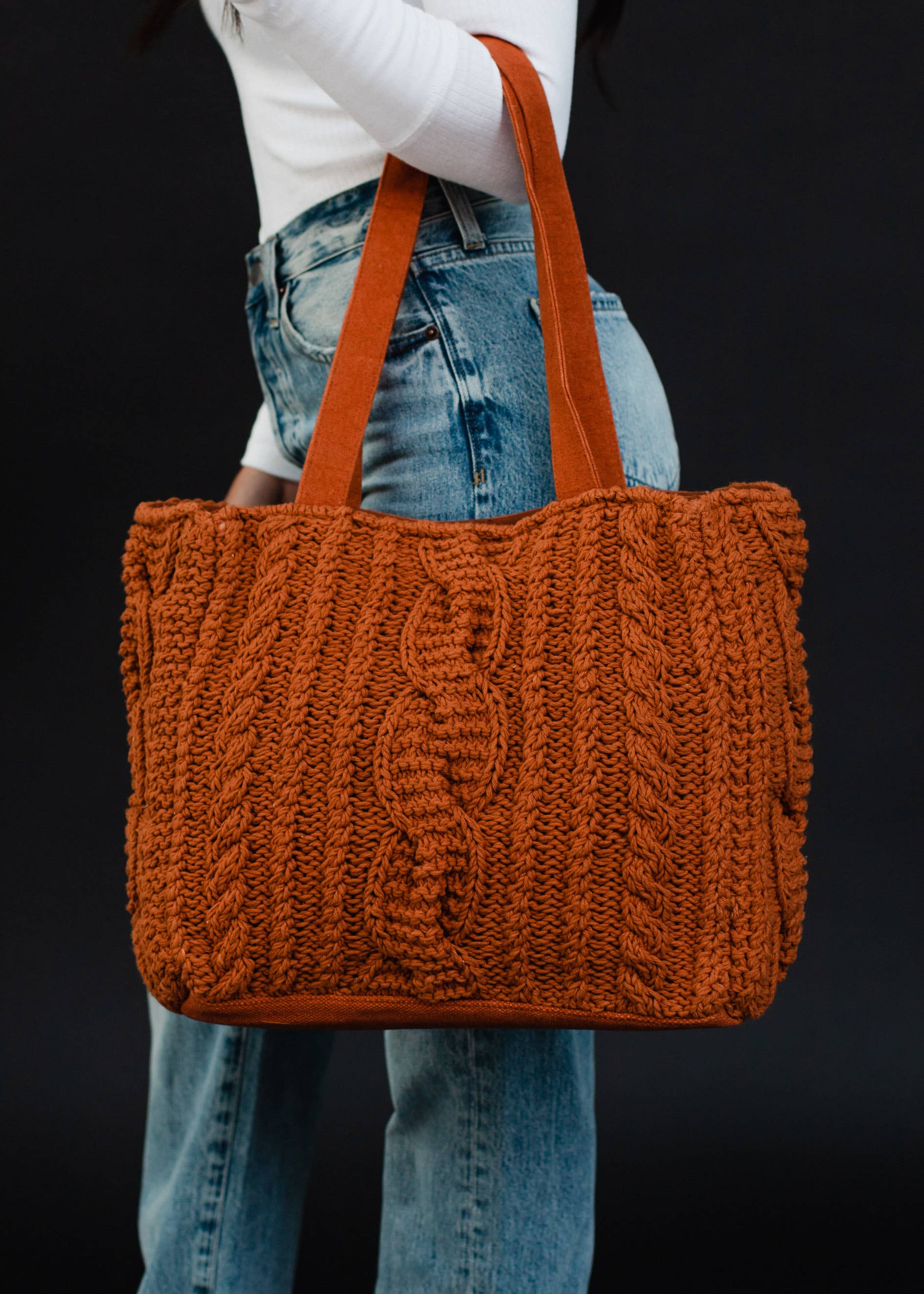 Wholesale Rust Cable Knit Tote for your store - Faire