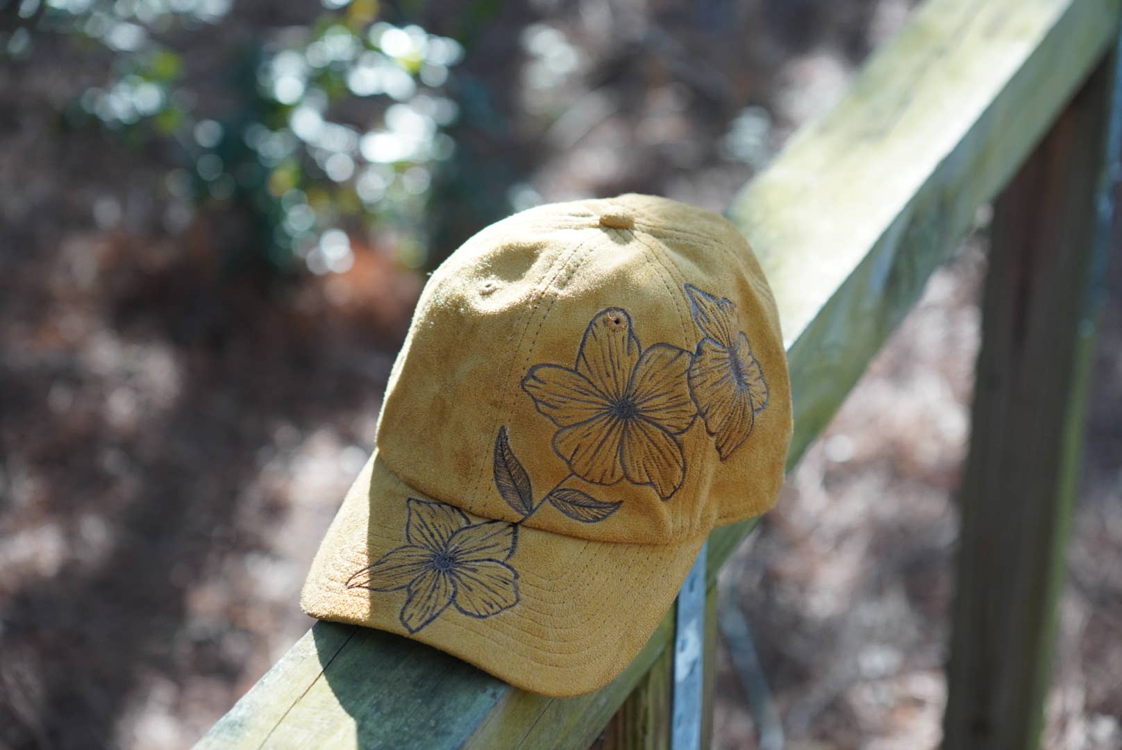 Wholesale Hand Burned Baseball Cap - Hibiscus- Mustard Yellow for your ...
