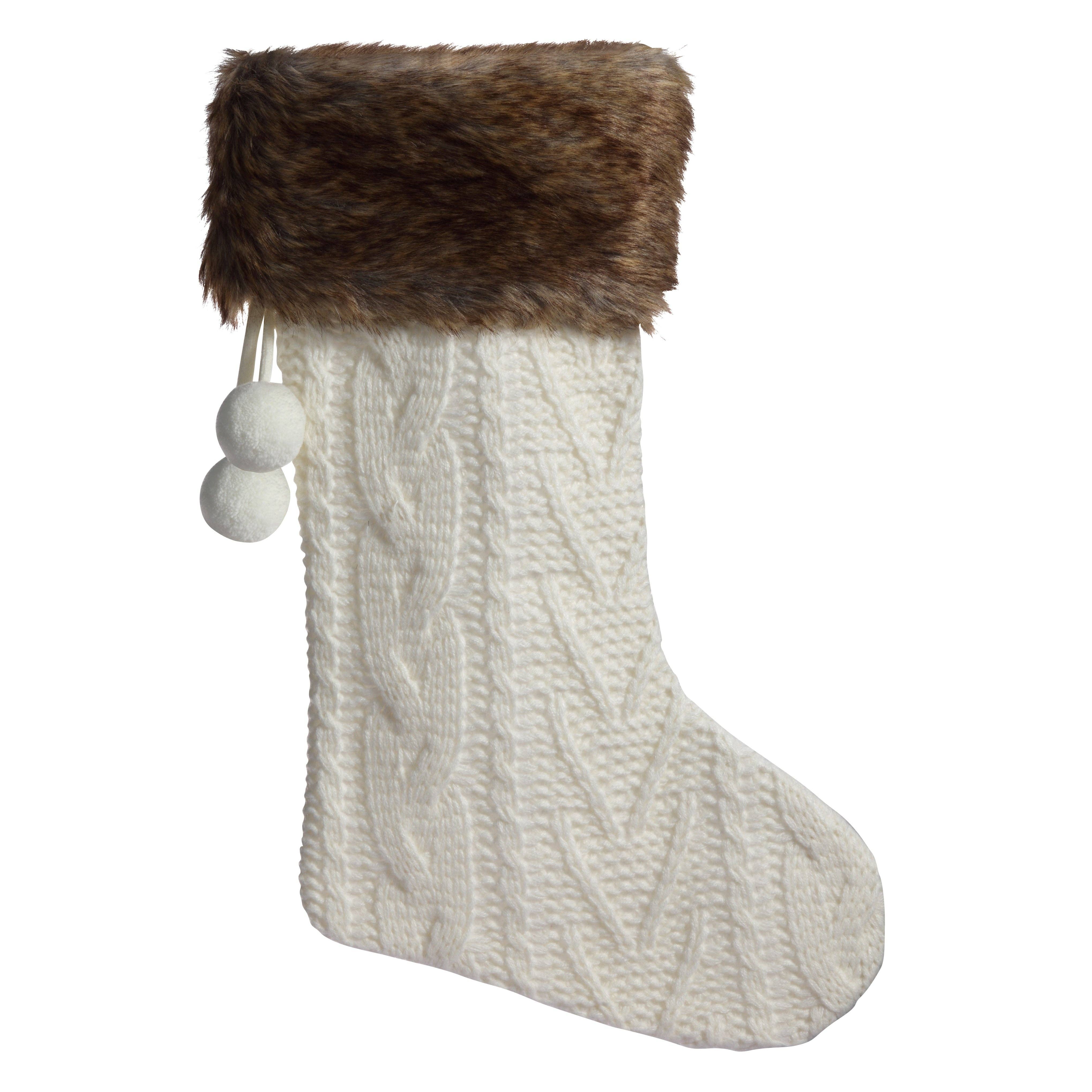 Wholesale Off-White Knit HangRight® Stocking with Brown Fur Cuff for ...