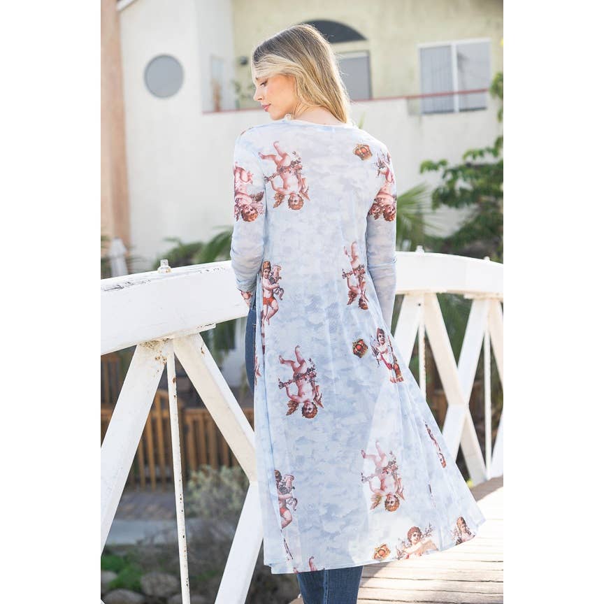 Wholesale Printed Mesh Long Duster Cardigan for your store - Faire
