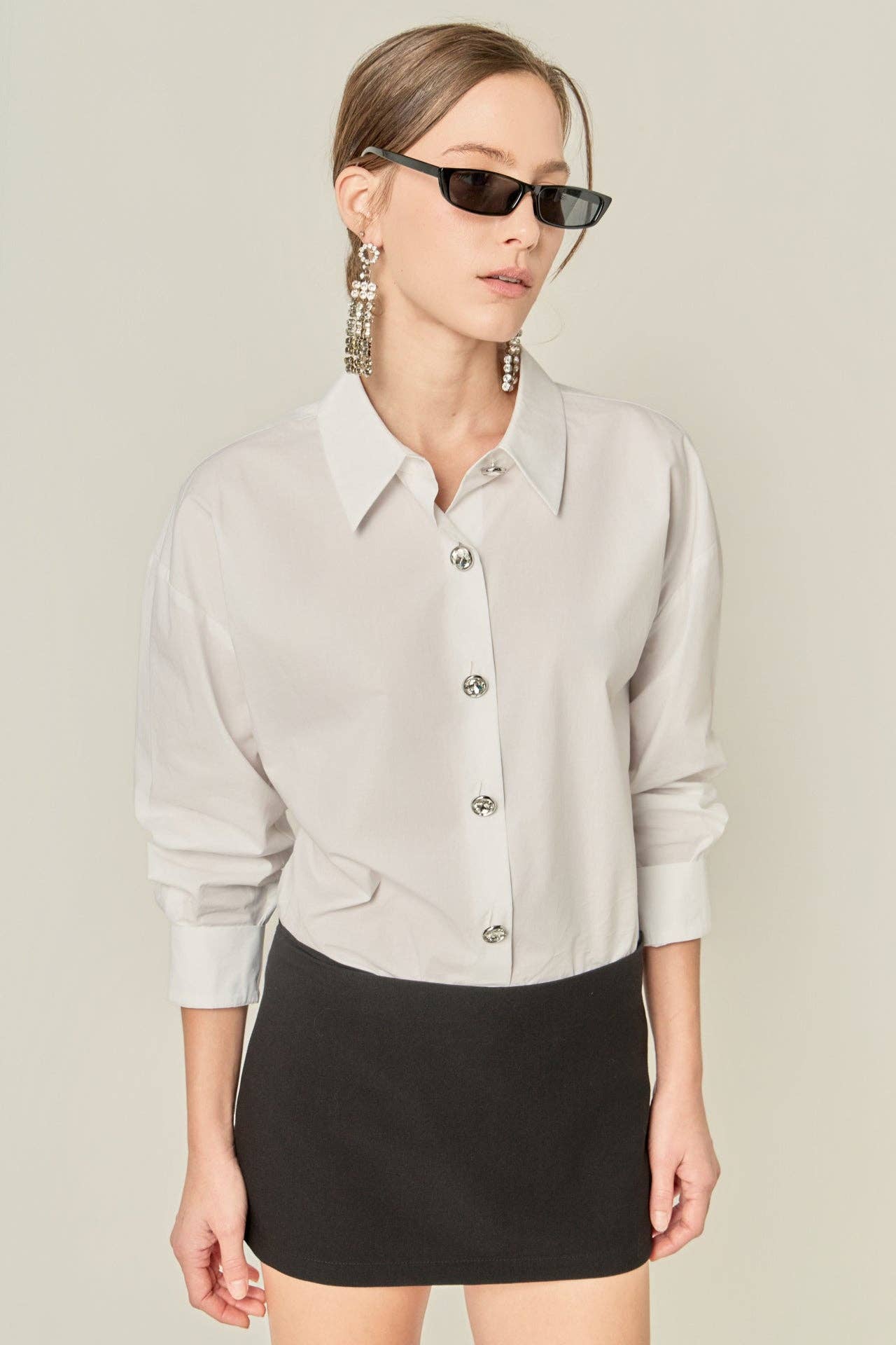 Wholesale Crystal Button Oversized Shirt for your store - Faire
