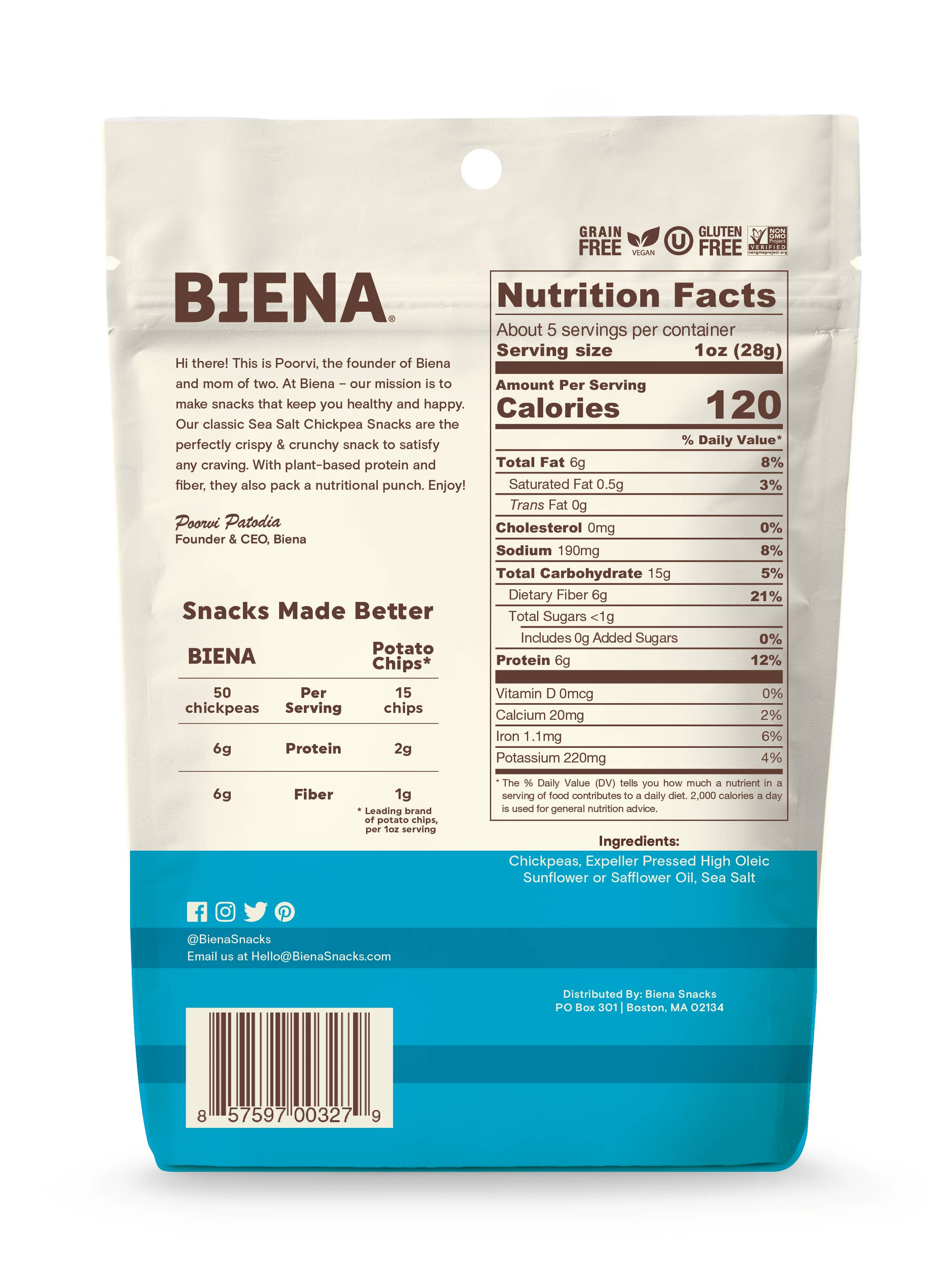Wholesale BIENA Roasted Chickpea Snacks Sea Salt 5 oz x 8ct Case for ...
