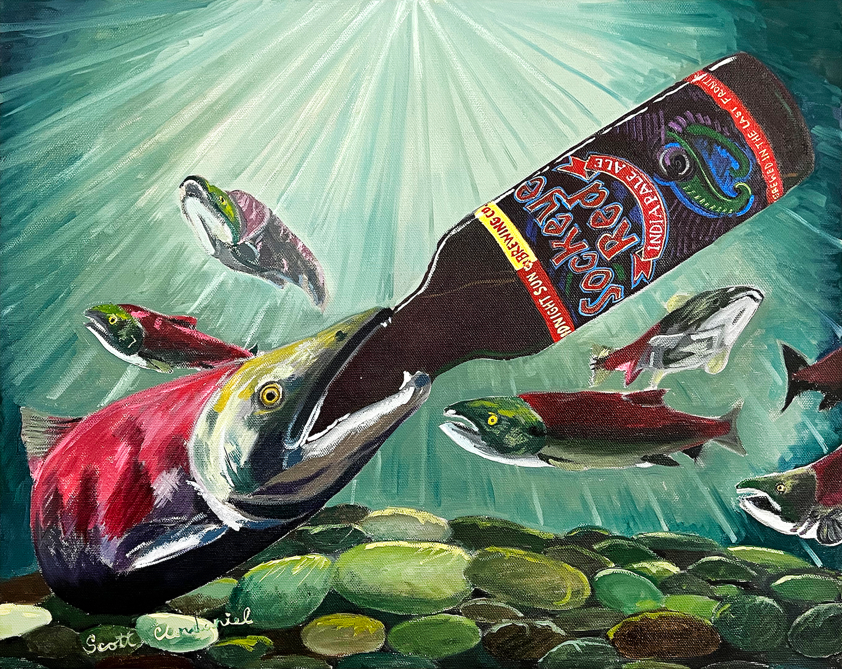 Wholesale Salmon Drinking Sockeye Red IPA, Alaska, Fishing & Beer Art ...