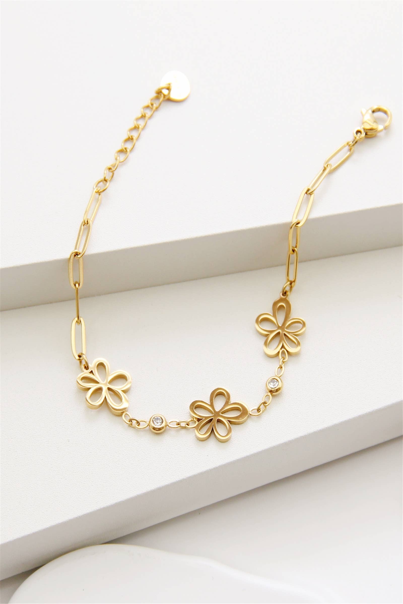 Wholesale Openwork Flower Bracelet with Gold Links in Stainless Steel ...