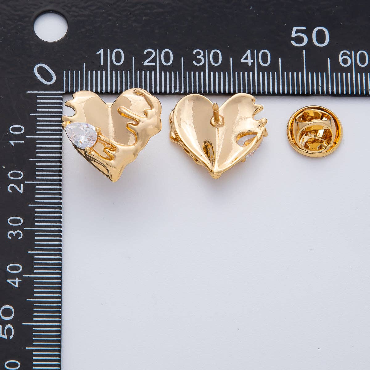 Wholesale 18K Gold Filled Clear CZ Molten Heart Pin Brooch Mini Finding ...