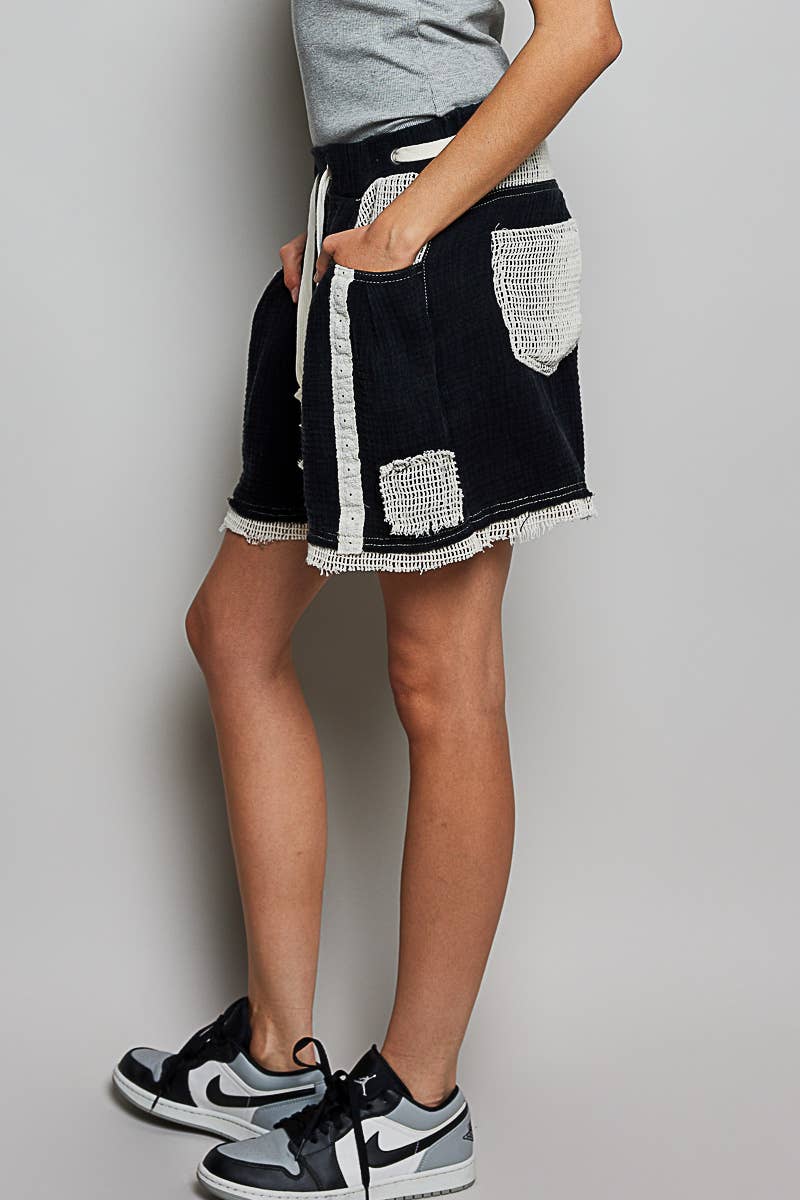 Wholesale Vintage Washing Stripe Solid Crochet Patch Short Wide Pants ...