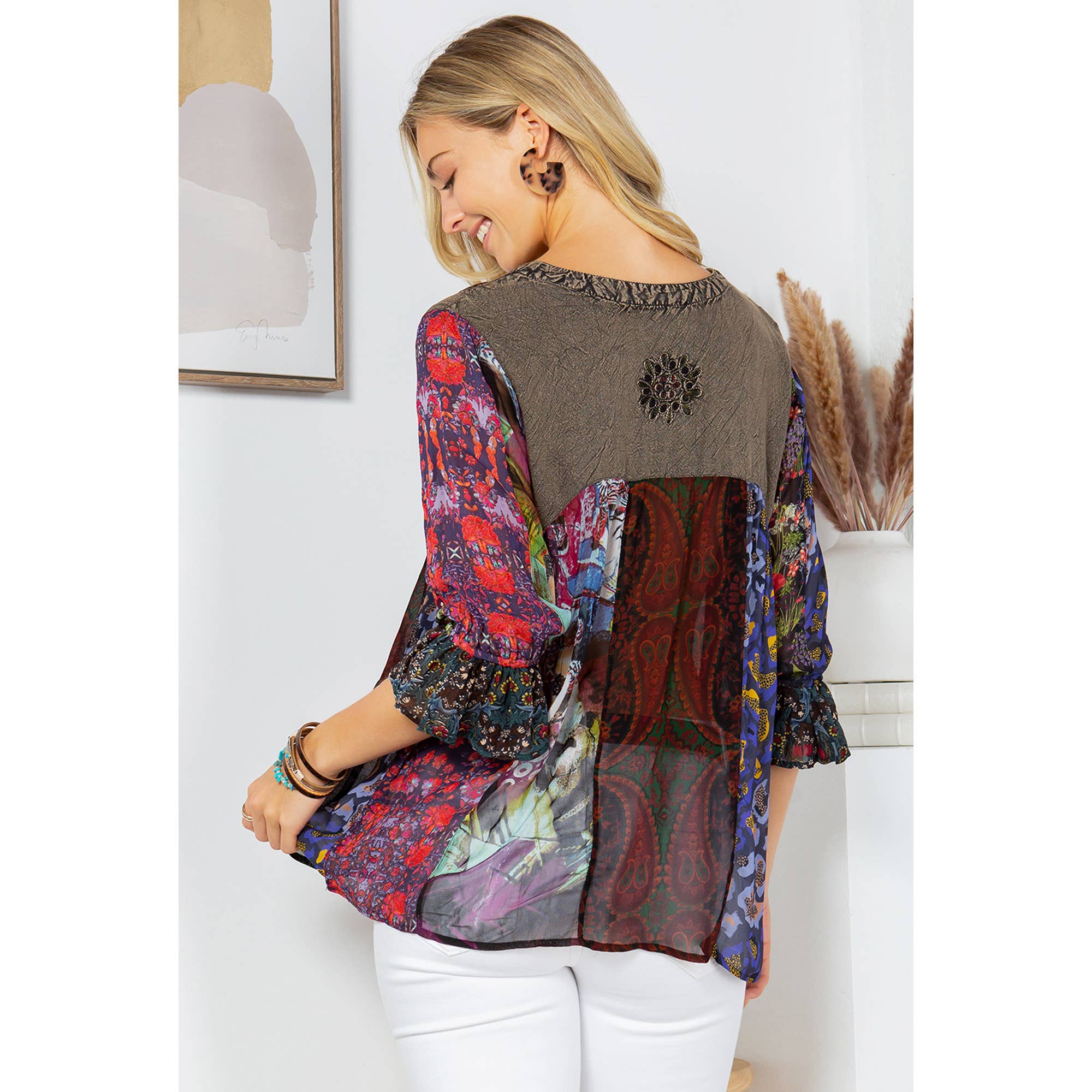 Wholesale Boho Chic Delight: Overdyed Rayon V-Neck Front Open Top for ...