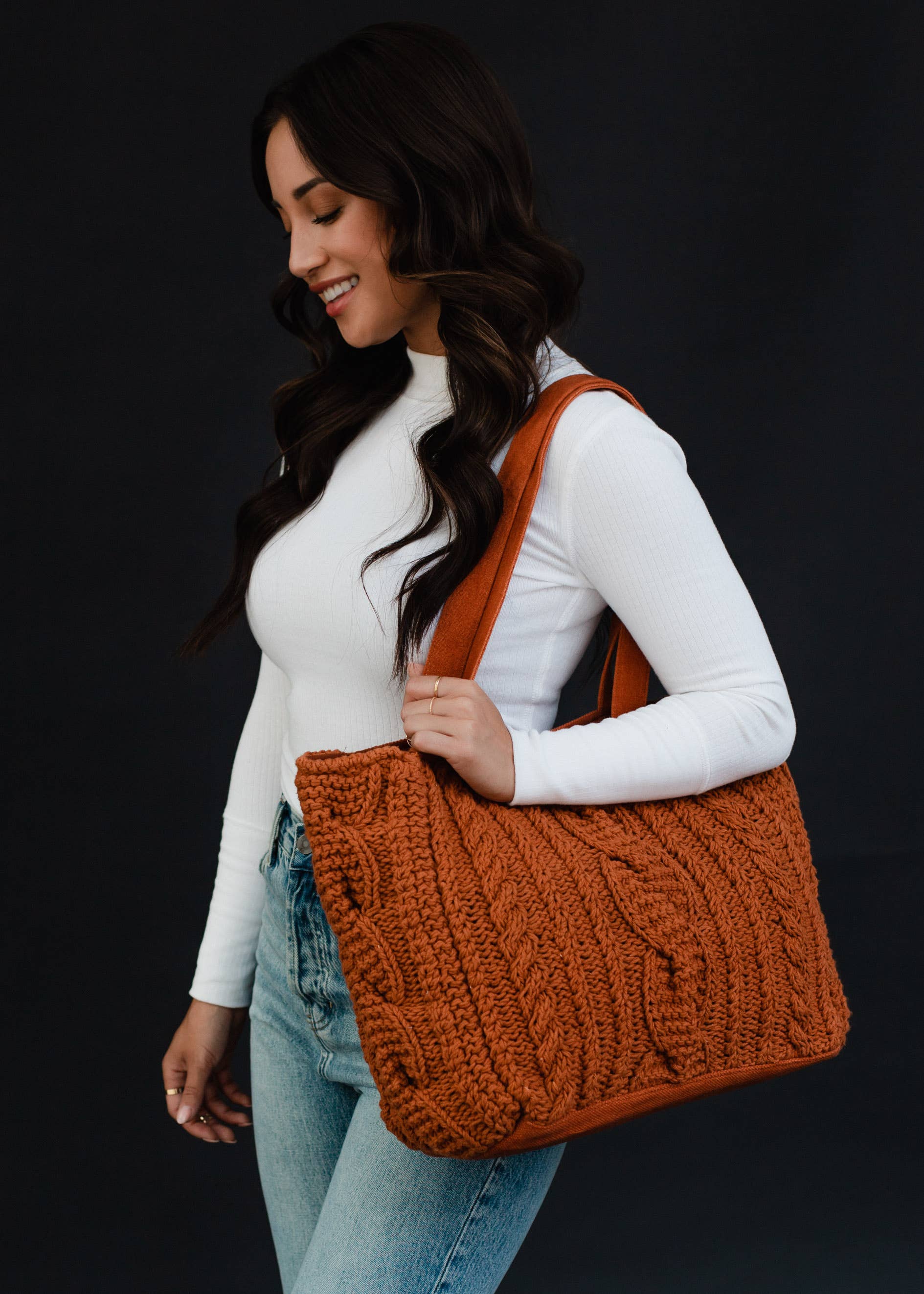 Wholesale Rust Cable Knit Tote for your store - Faire