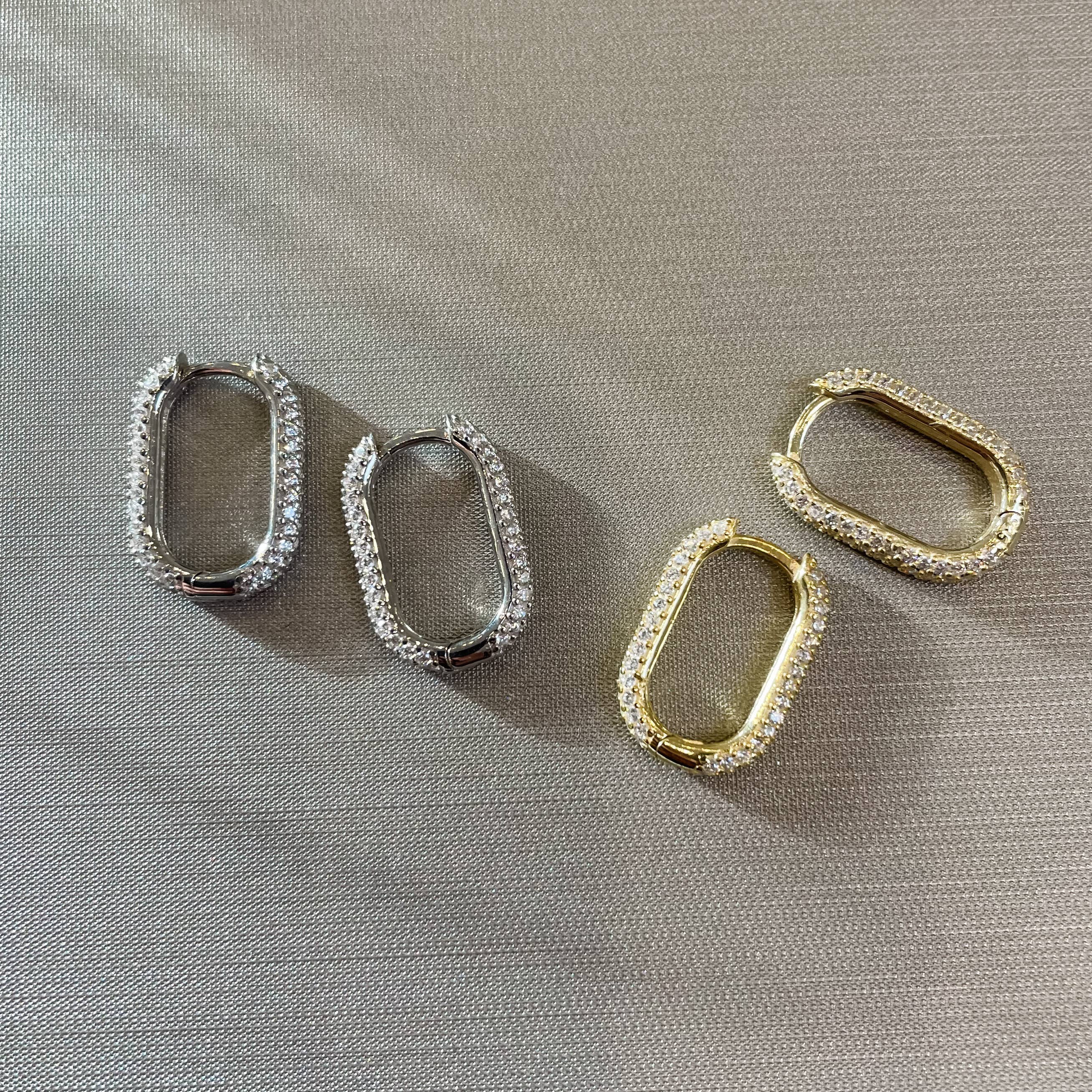Wholesale SILVER | ESSENTIAL PAVE RECTANGULAR HOOPS for your store - Faire