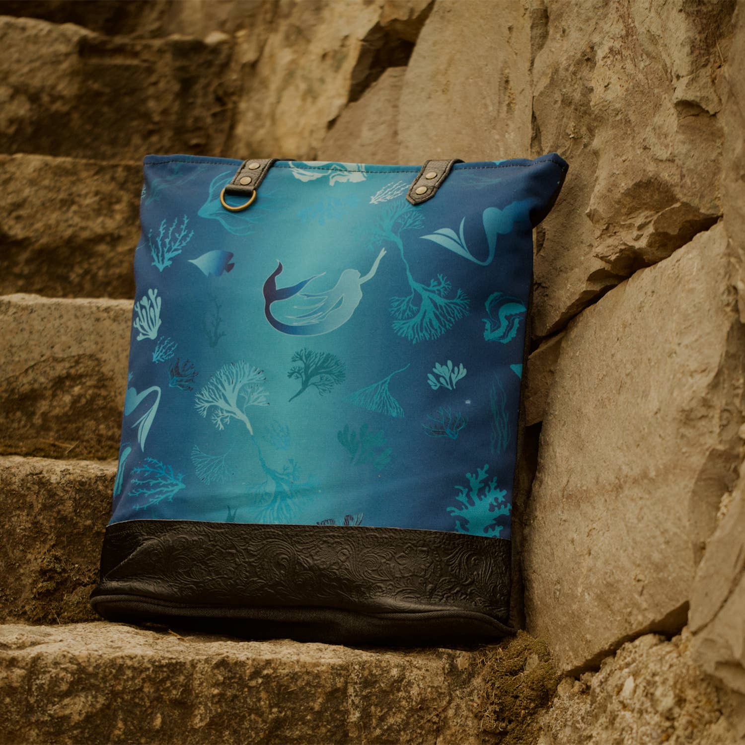 Wholesale Coastal canvas tote features mermaid and coral for your store ...