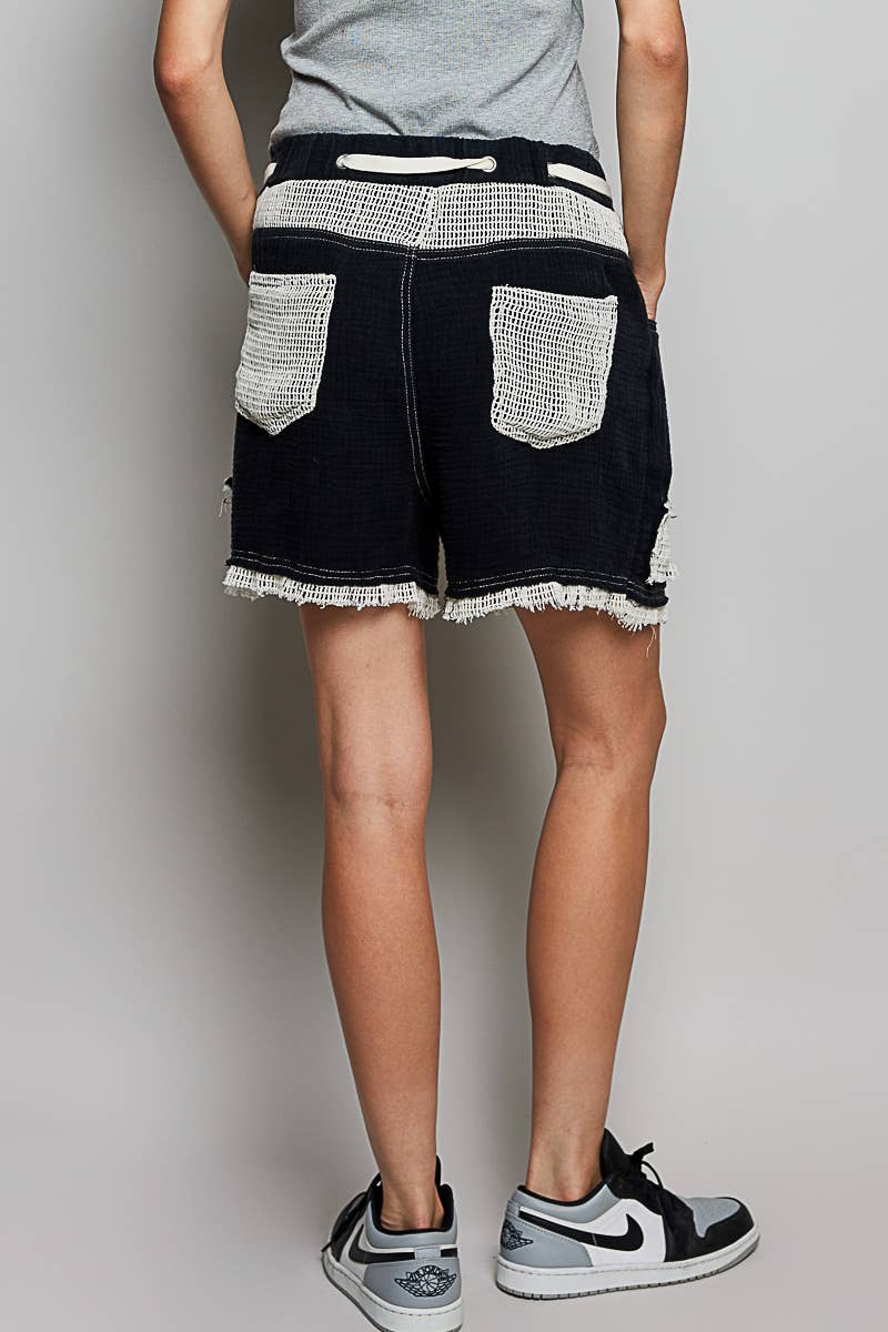 Wholesale Vintage Washing Stripe Solid Crochet Patch Short Wide Pants ...