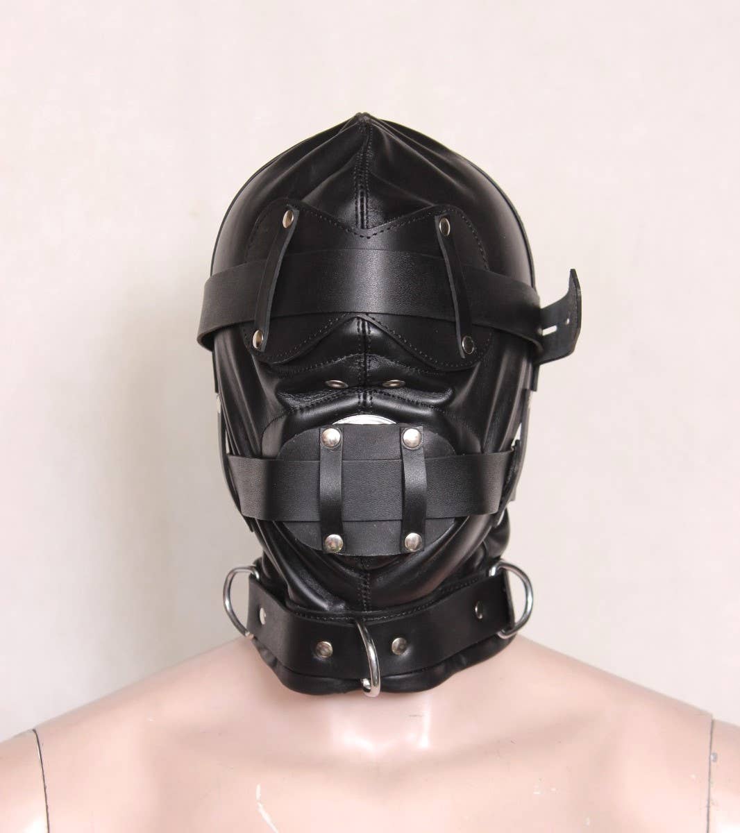 Wholesale Sensory Deprivation Mask Leather Bondage Hood with Gag for ...