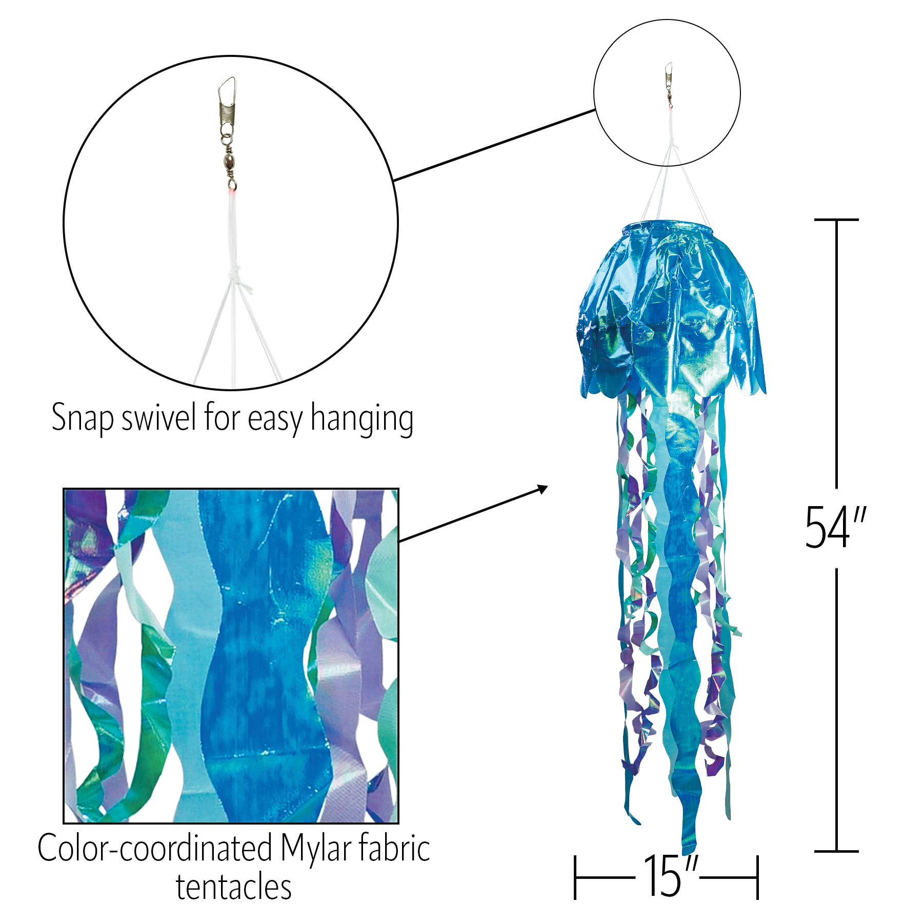 Wholesale 50-inch Blue Iridescent Jellyfish 3D Windsock for your store ...