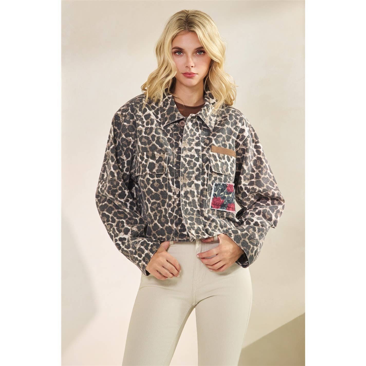 Wholesale Leopard Denim Jacket with Contrast Back for your store - Faire