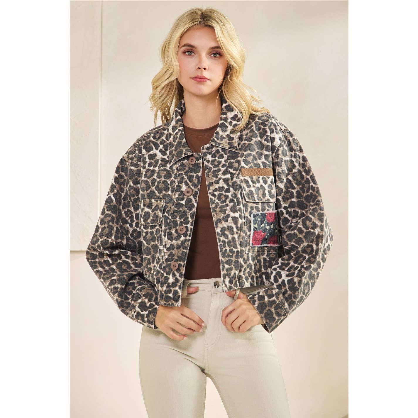 Wholesale Leopard Denim Jacket with Contrast Back for your store - Faire