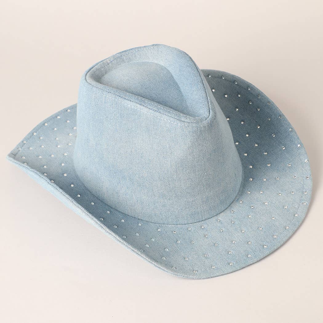 Wholesale Cubic Embellished Denim Cowboy Hat for your store - Faire