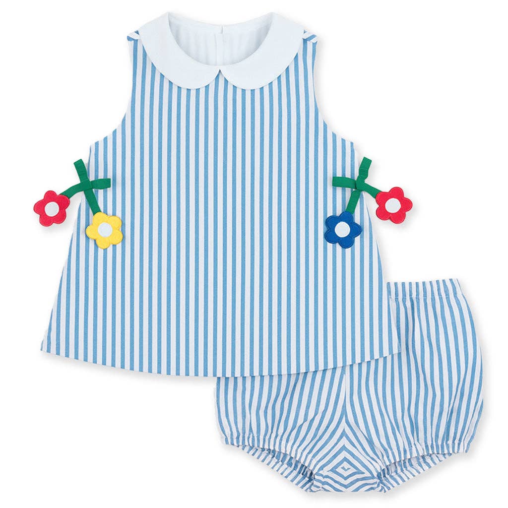 Wholesale Seersucker Dress & Bloomer With Flowers for your store - Faire