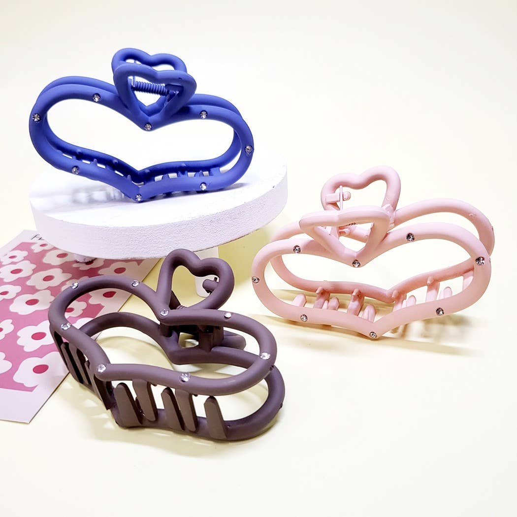 Wholesale Matte Heart Shaped Stone Accent Hair Claw Clip for your store ...