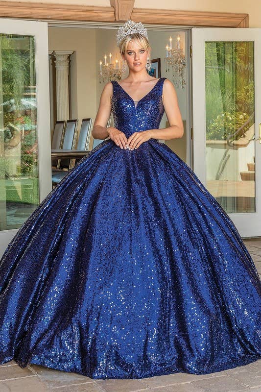 Wholesale Sequined V-Neck Ball Gown with Regal Tiara for your store - Faire
