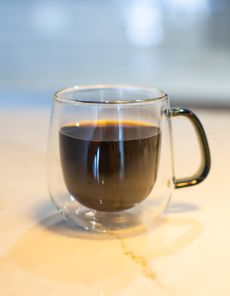 Wholesale Double-Wall Glass Coffee Mug, Black Handle for your store - Faire