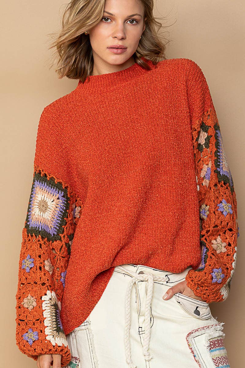 Wholesale Hand knit square patch raglan sleeve mock neck sweater SALE ...