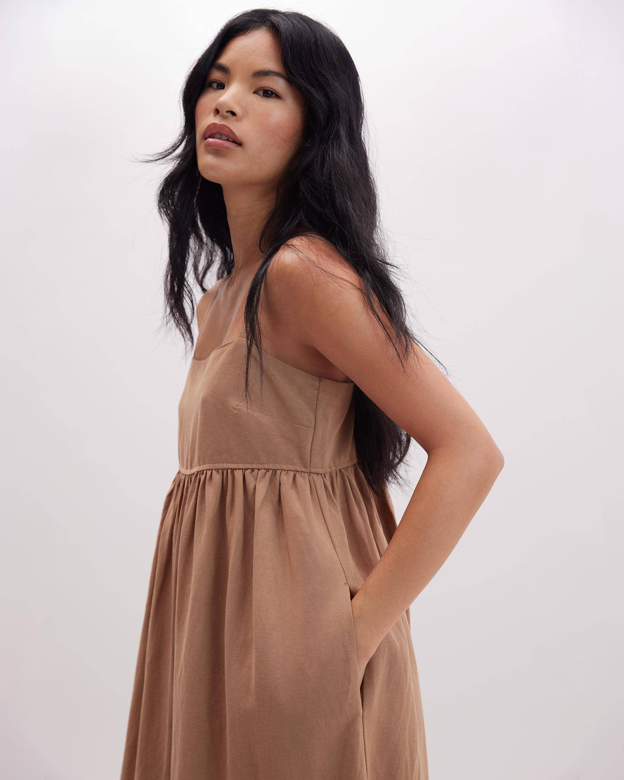 Wholesale Womens Linen Maxi Dress - Rayon Linen Woven - Cafe Au Lait ...