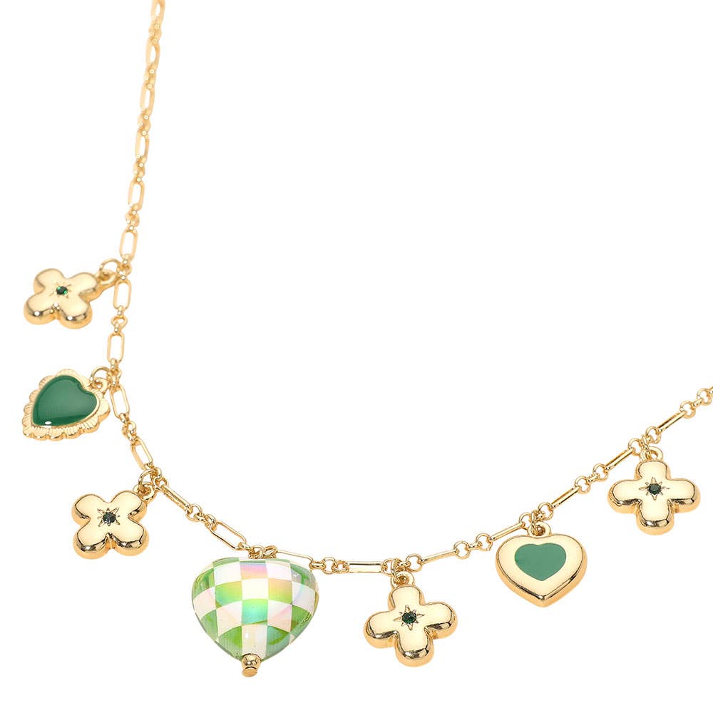 Wholesale Heart Flower Motif Charm Station Necklace for your store - Faire