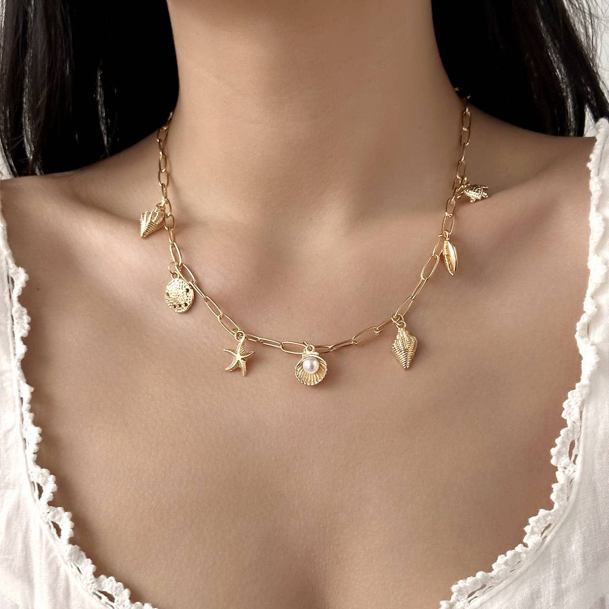 Wholesale CWAJE05839_BOHO STARFISH SHELL TURTLE PENDANT BEACH NECKLACE ...