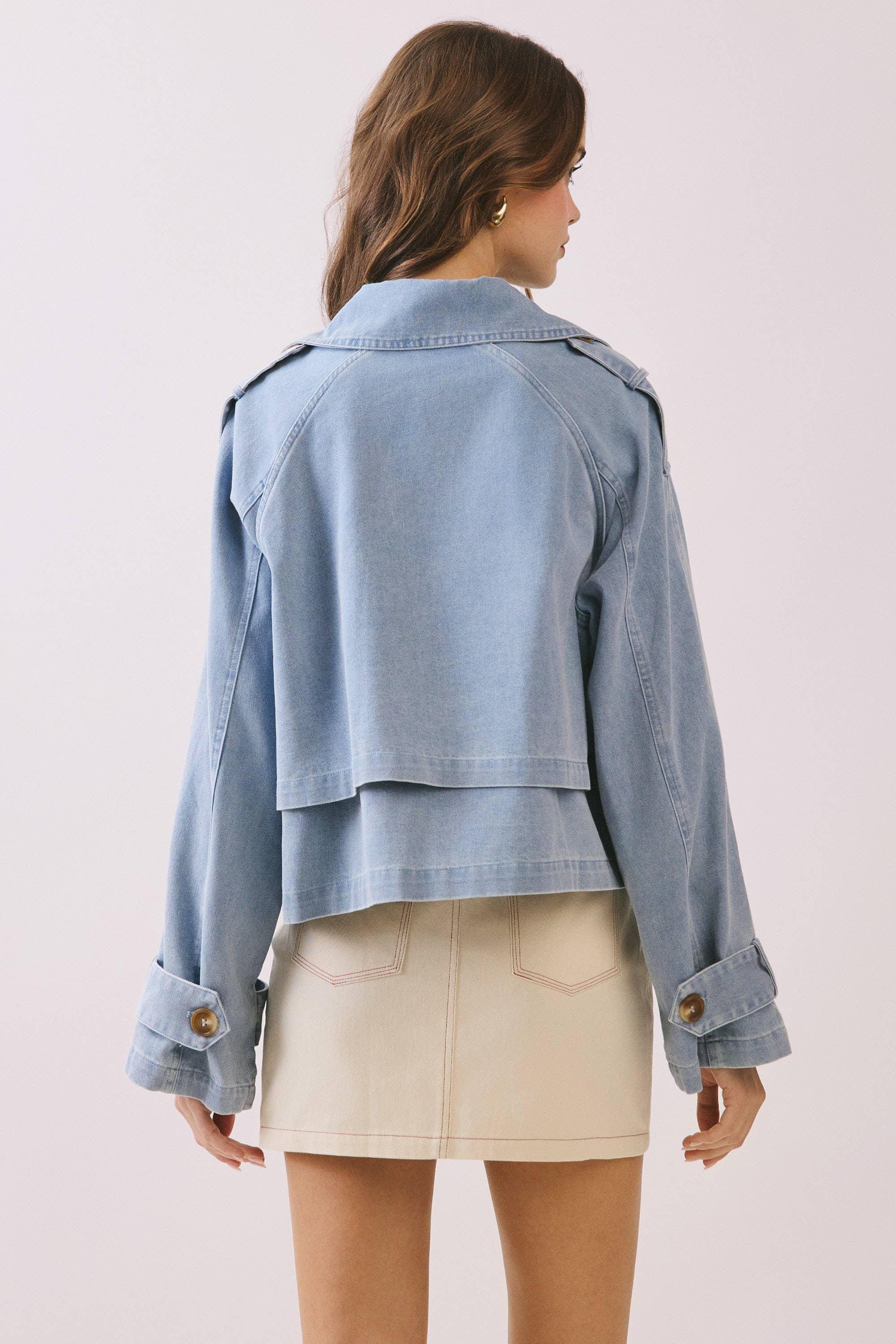 Wholesale CJ6649-Double Breasted Front Button Oversize Denim Jacket for ...