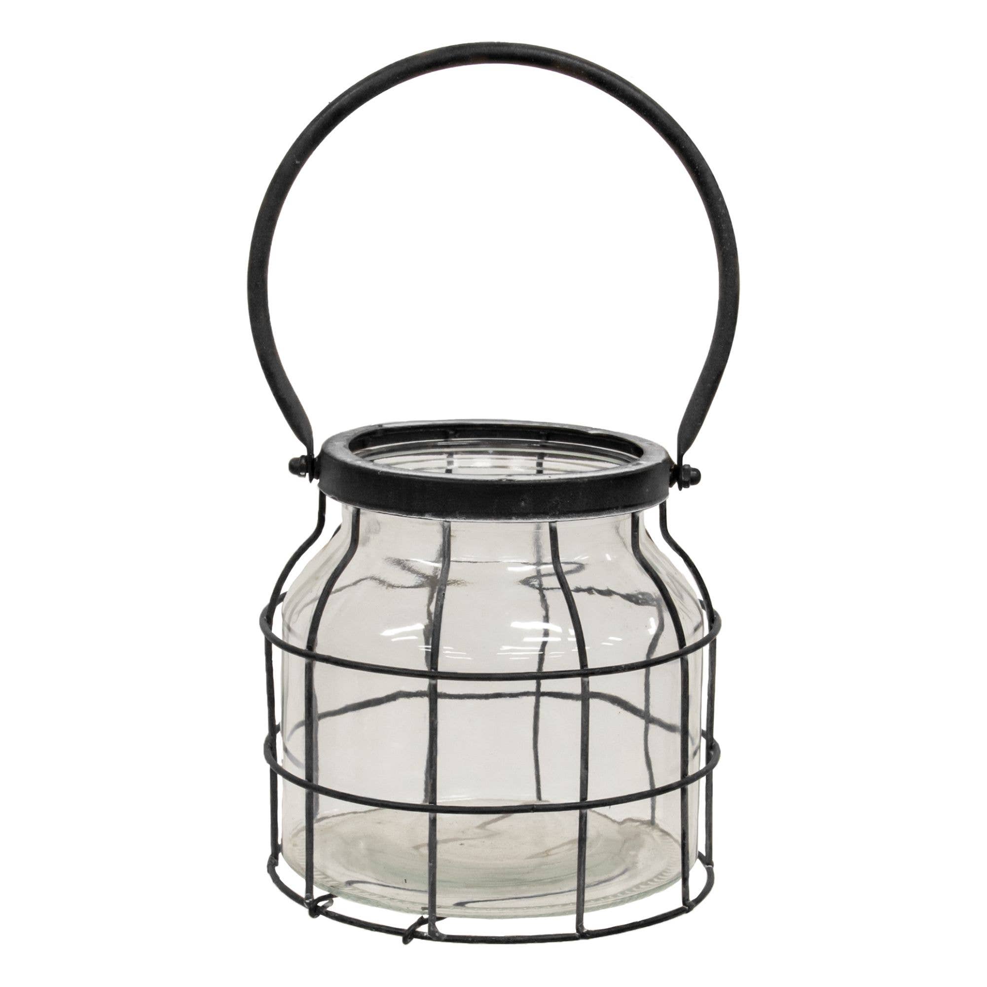 Wholesale Large Glass Jar In Black Metal Carrier for your store - Faire