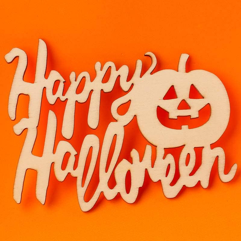 Wholesale 5" Unfinished Wood Happy Halloween Jack o Lantern Cutout for ...