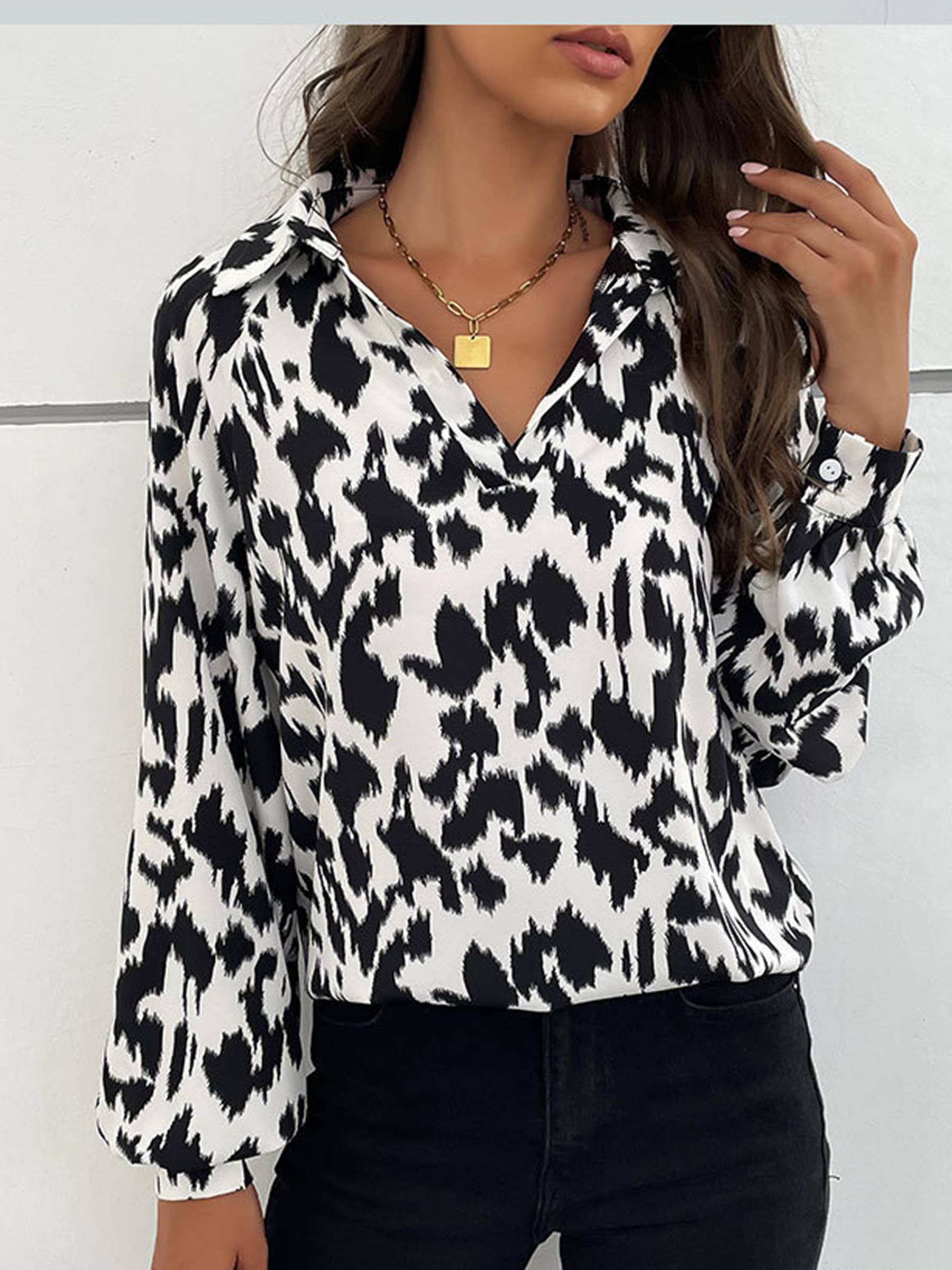 Wholesale Lapel Long Sleeve Leopard Pattern Shirt For Women for your ...