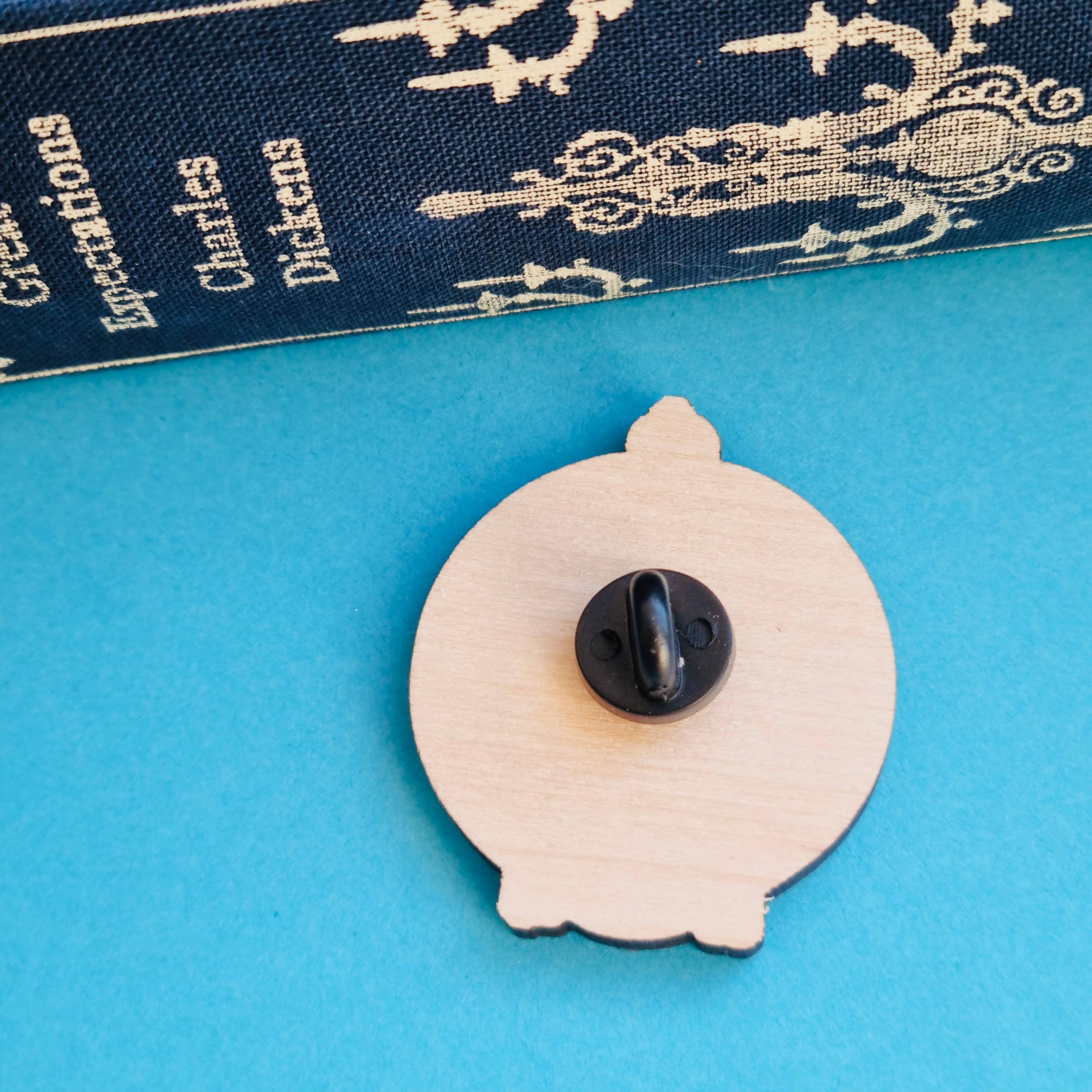 Wholesale Charles Dickens Portrait Wooden Pin Badge for your store - Faire