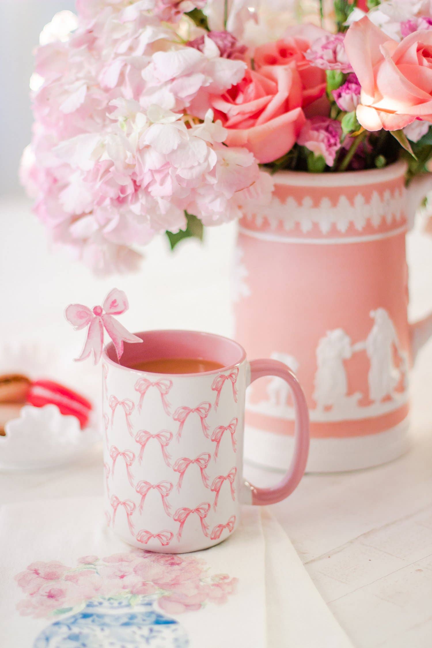 Wholesale Pink Grandmillennial Bows 15oz Tall Watercolor Mug for your ...